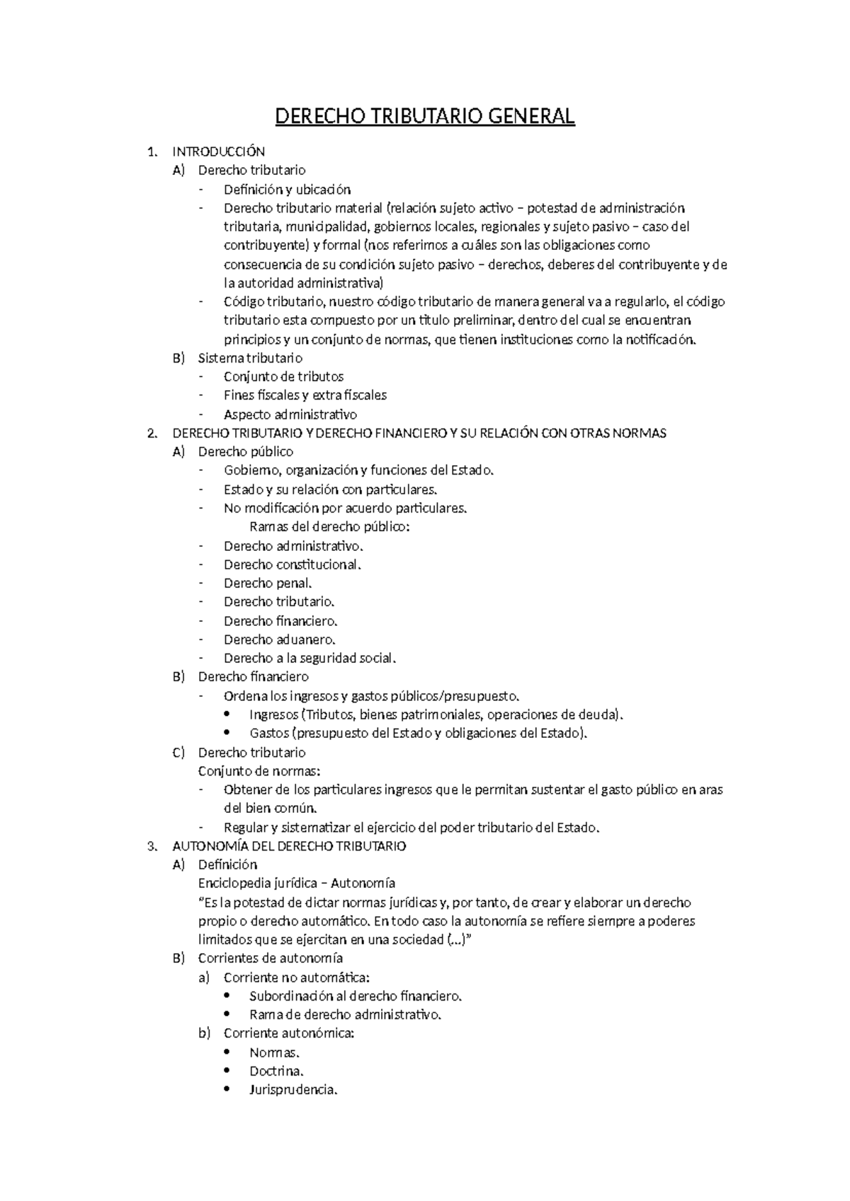 U1S1-D° Tributario General - DERECHO TRIBUTARIO GENERAL 1. INTRODUCCIÓN A) Derecho tributario ...