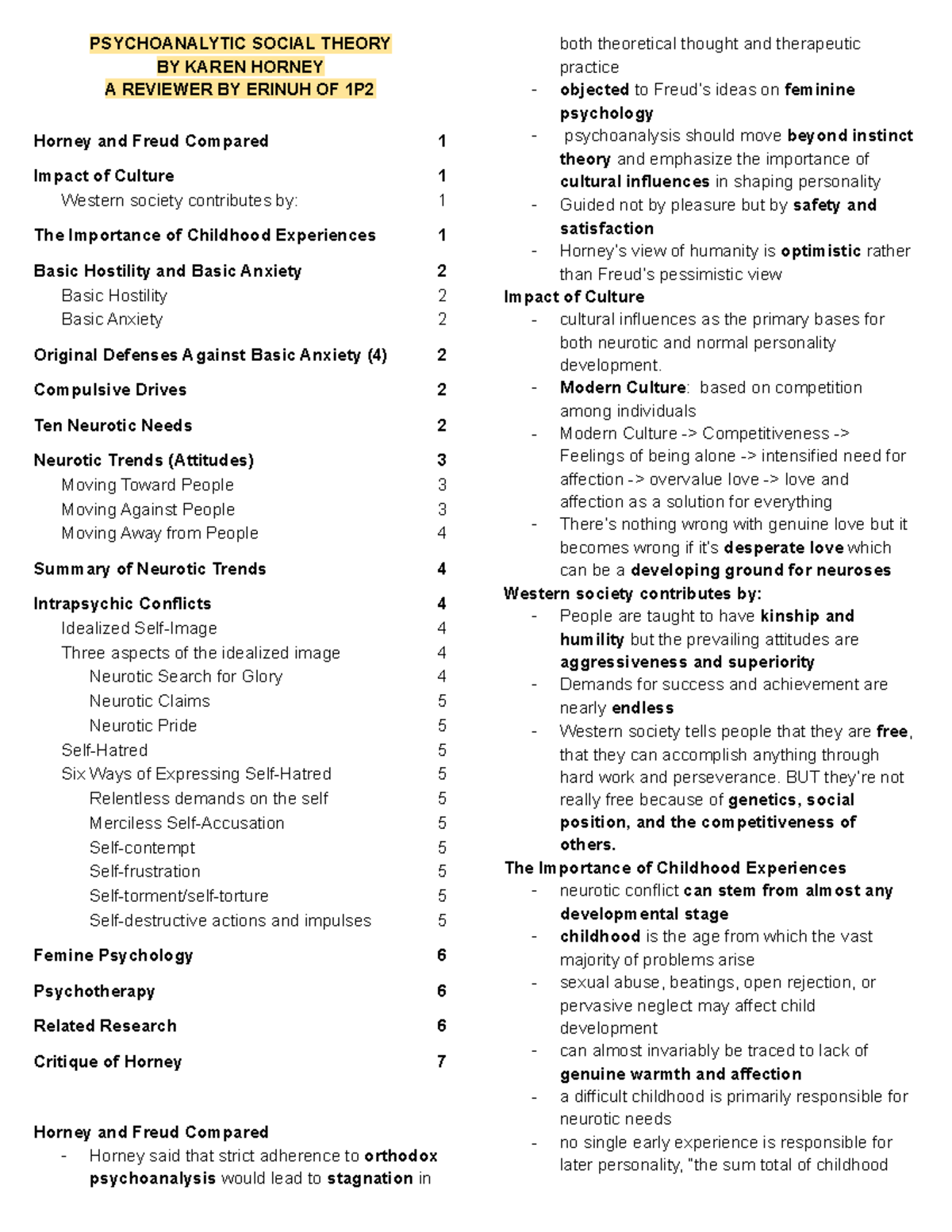 Horney - Modern Culture: based on competition among individuals Modern ...