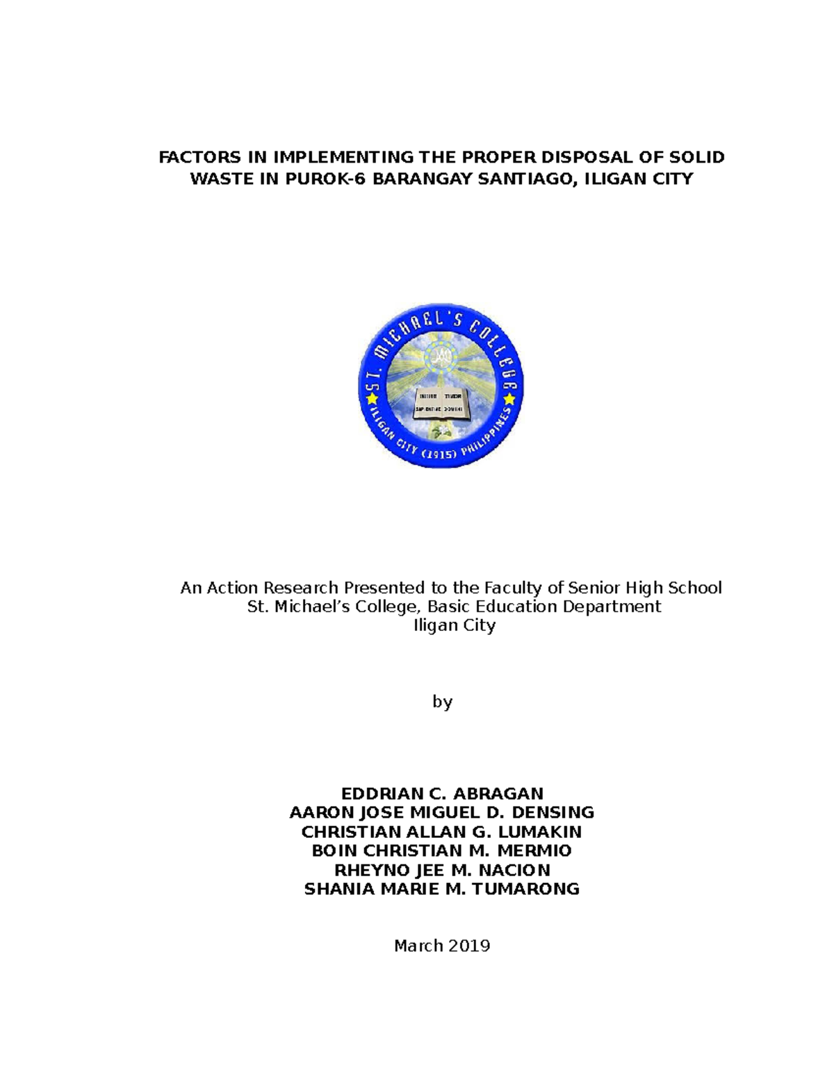 Final Cover Page edited - FACTORS IN IMPLEMENTING THE PROPER DISPOSAL ...