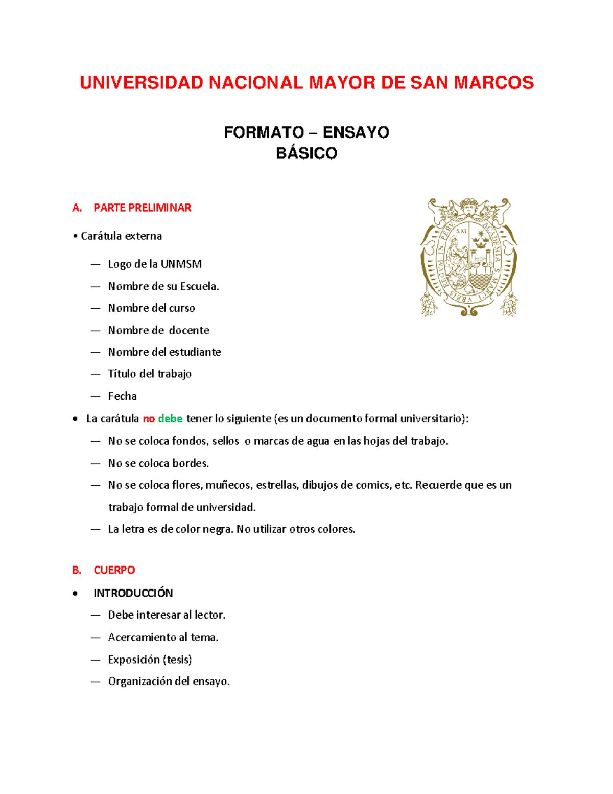 Formato DE Ensayo Básico - UNIVERSIDAD NACIONAL MAYOR DE SAN MARCOS ...
