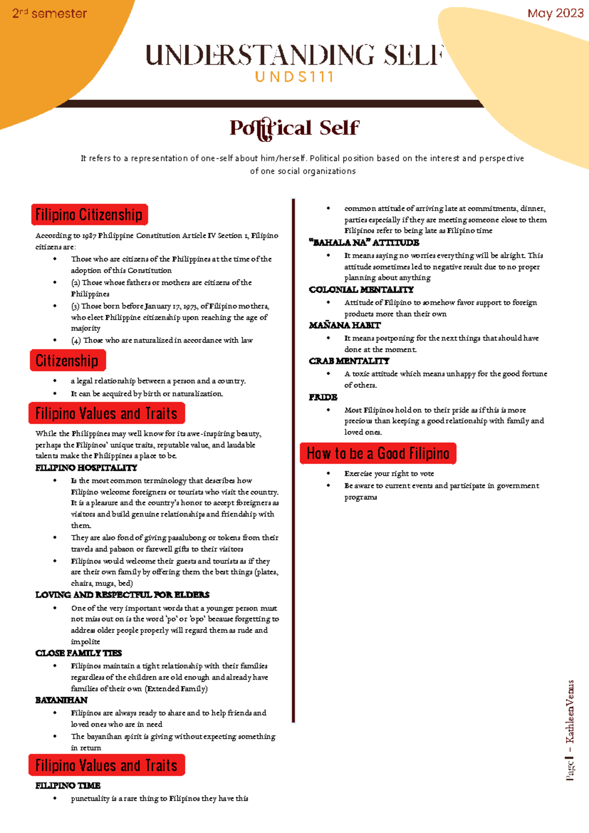 2.11 - Political SELF - lecture - – KathleenVenus Political Self It ...