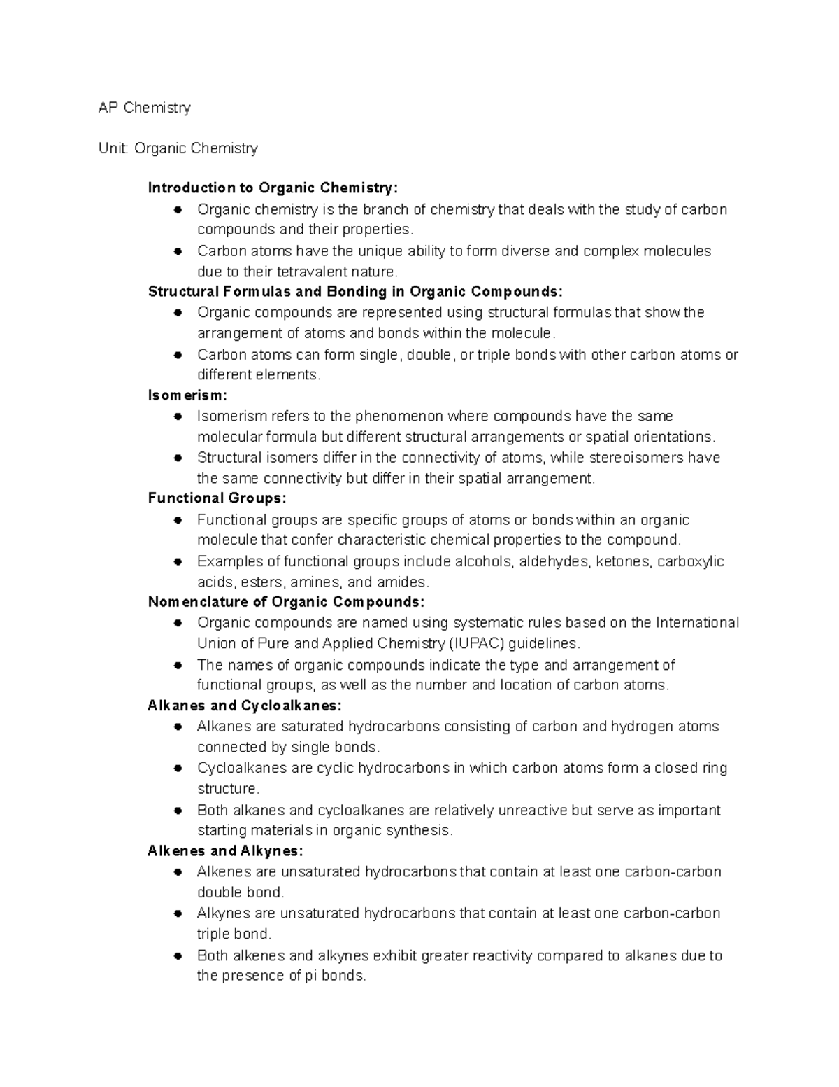 AP Chemistry - Organic Chemistry - AP Chemistry Unit: Organic Chemistry ...