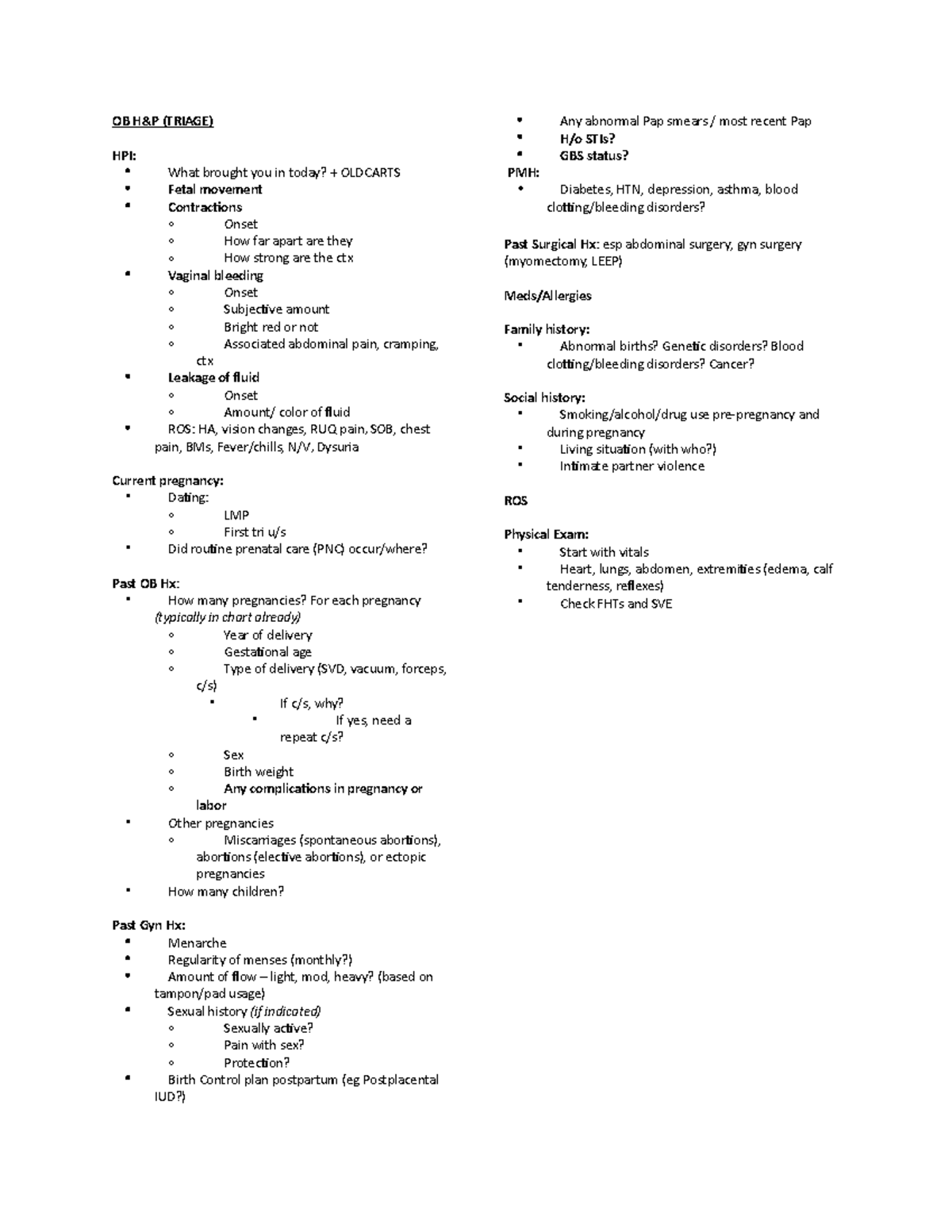 Obgyn LD Checklist - Learning Materials to help with studying for ...