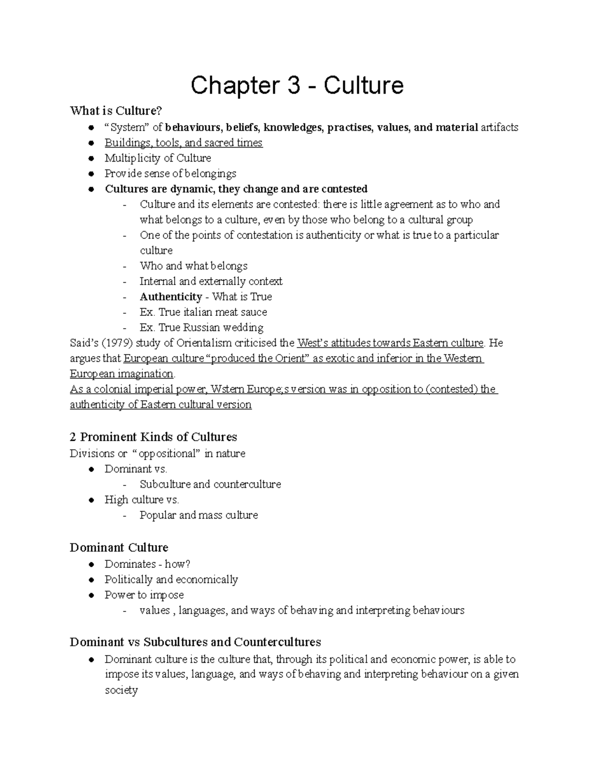 Chapter 3 - Culture - Lecture notes 3 - SOCI-1015EG - Laurentian - Studocu
