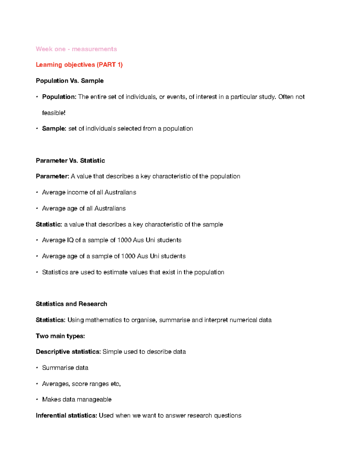 Note 2 Aug 2022 - Weeks 1-10 - Week one - measurements Learning ...