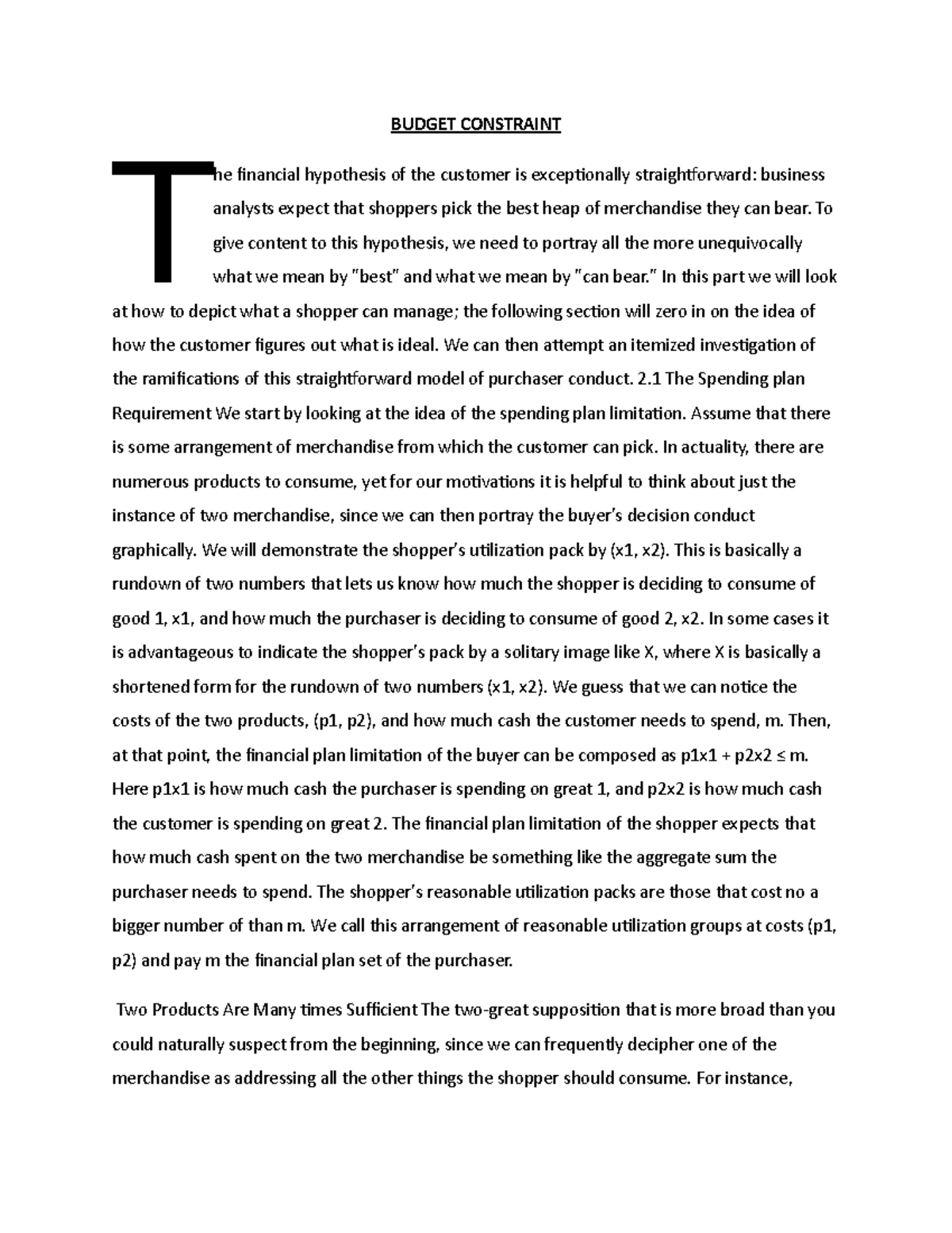 Lecture Notes ECON301 Budget Constraint WITH Review Questions - BUDGET ...