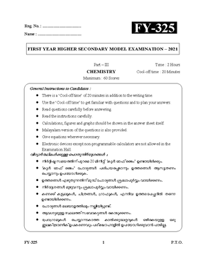 Plus One Model exam 2021 2021- Chemistry- Answer KEY - FIRST YEAR ...