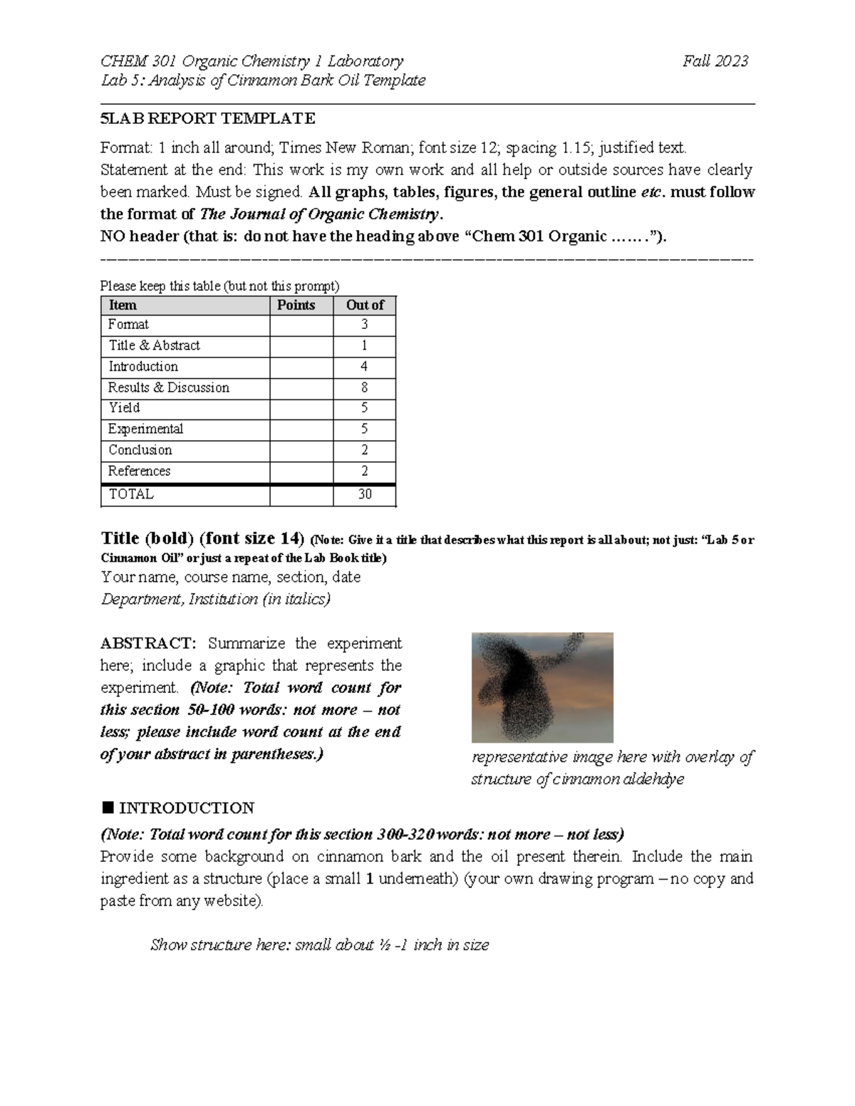 5LAB Report Template - Lab 5: Analysis of Cinnamon Bark Oil Template 5LAB REPORT TEMPLATE Format ...