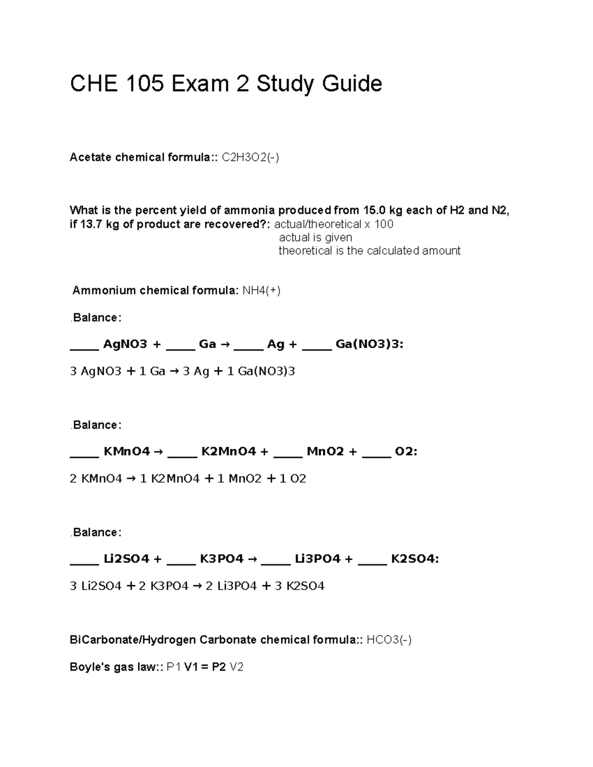 Exam 2 Study Guide - CHE 105 Exam 2 Study chemical formula:: is the ...