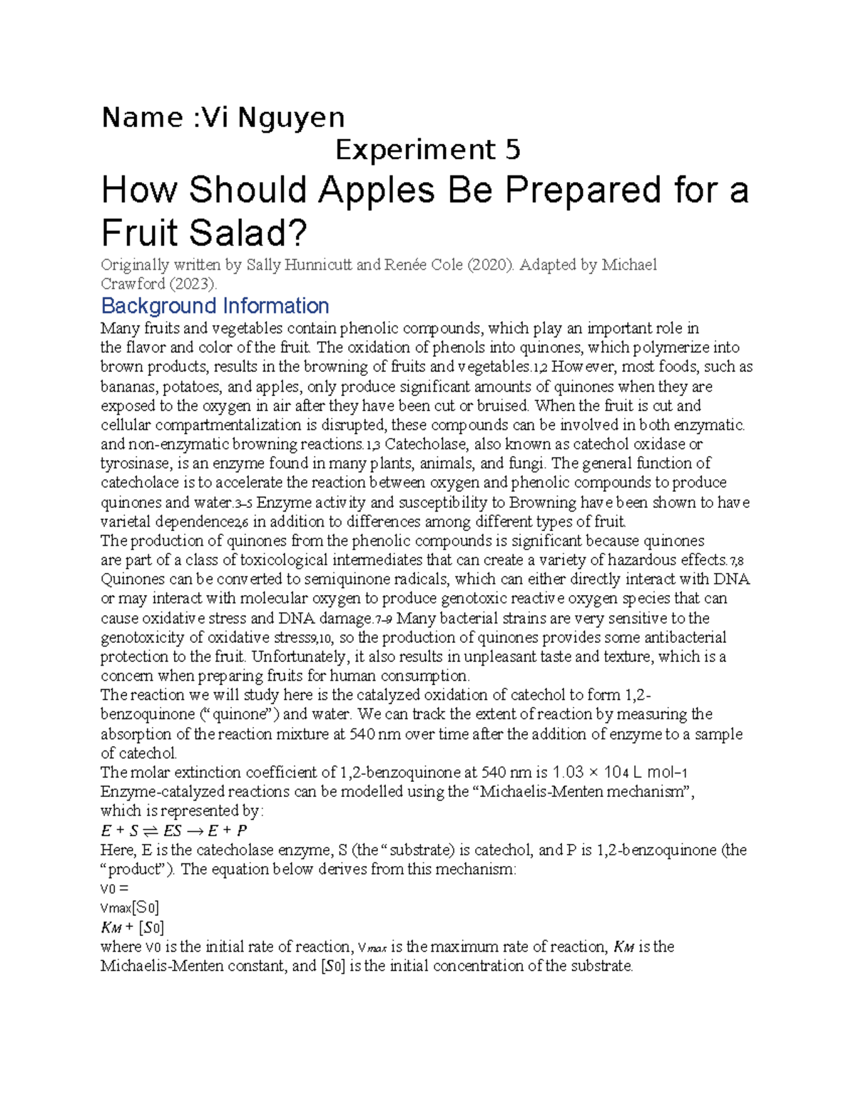 Experiment 5 - lab note book-1 - Name :Vi Nguyen Experiment 5 How ...