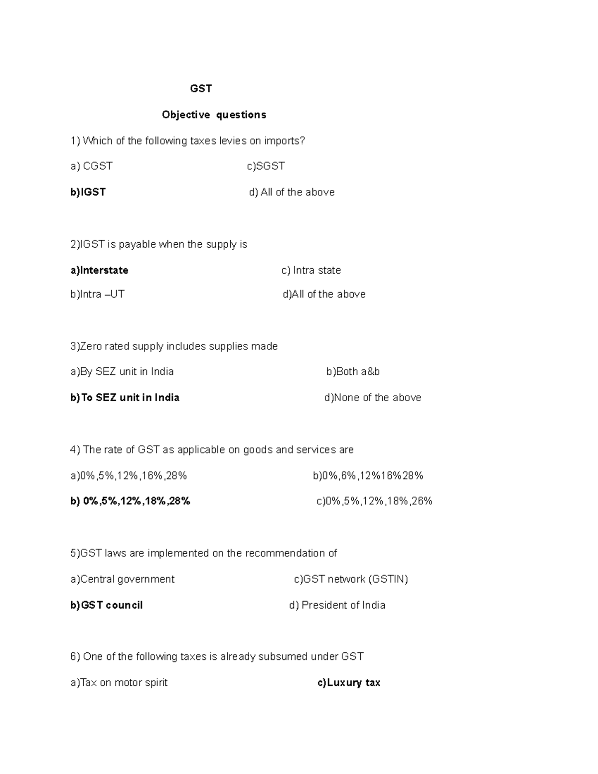 CAT tax GST Objective Qusestions - GST Objective questions Which of the ...