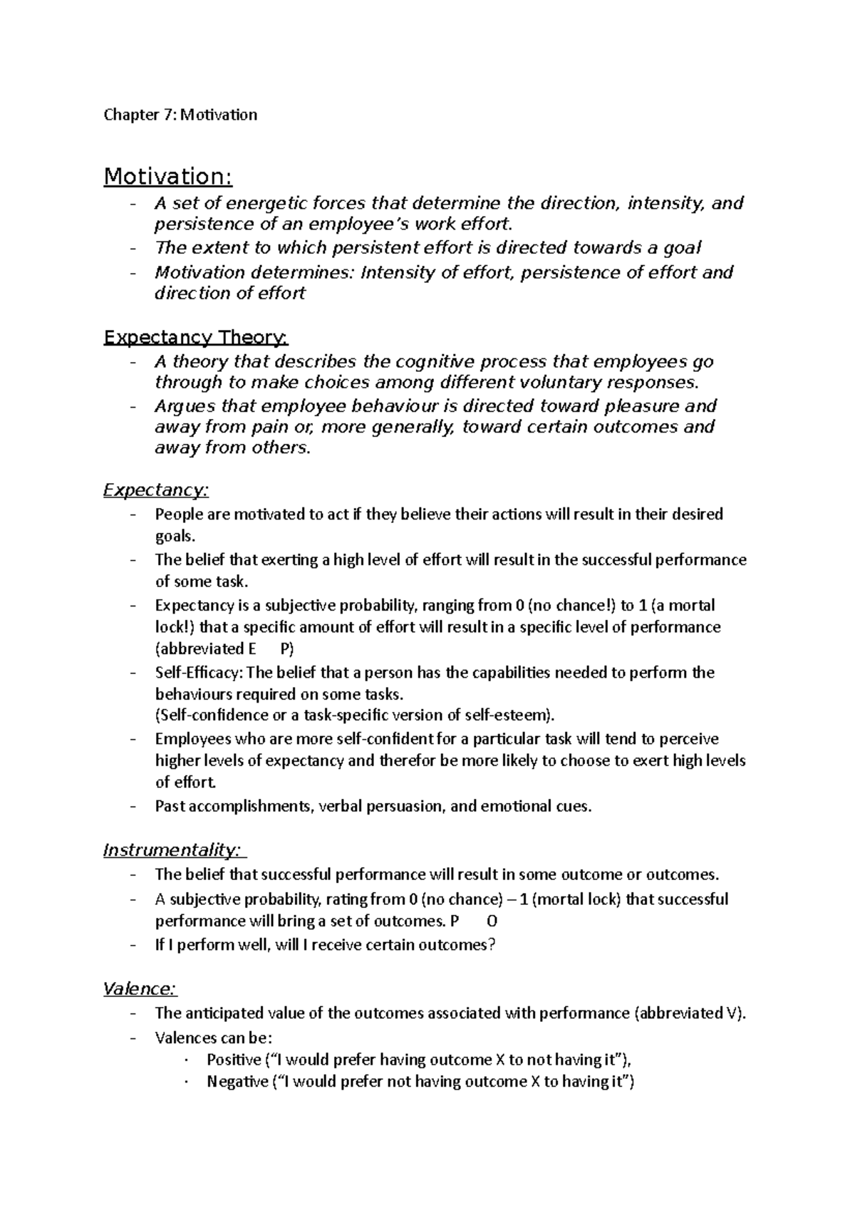 Organizational Behaviour - Chapter 7 (Motivation) - Chapter 7 ...