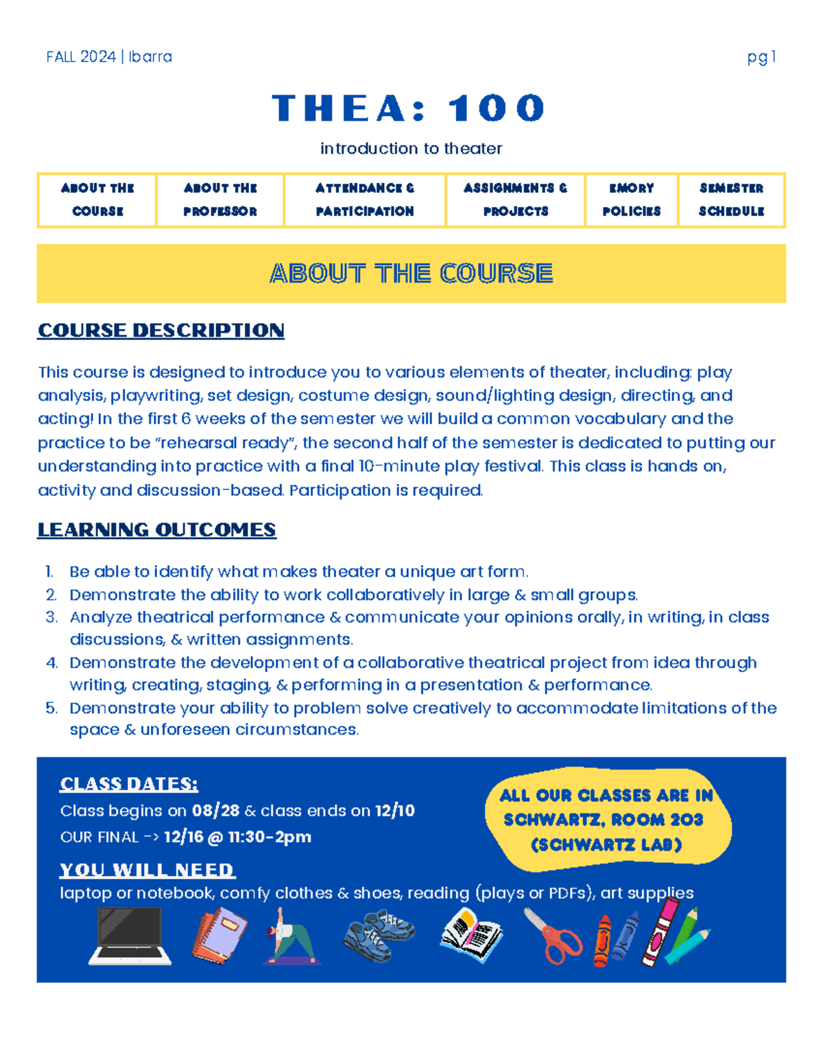 THEA 100 syllabus - T H E A : 1 0 0 ####### introduction to theater ...