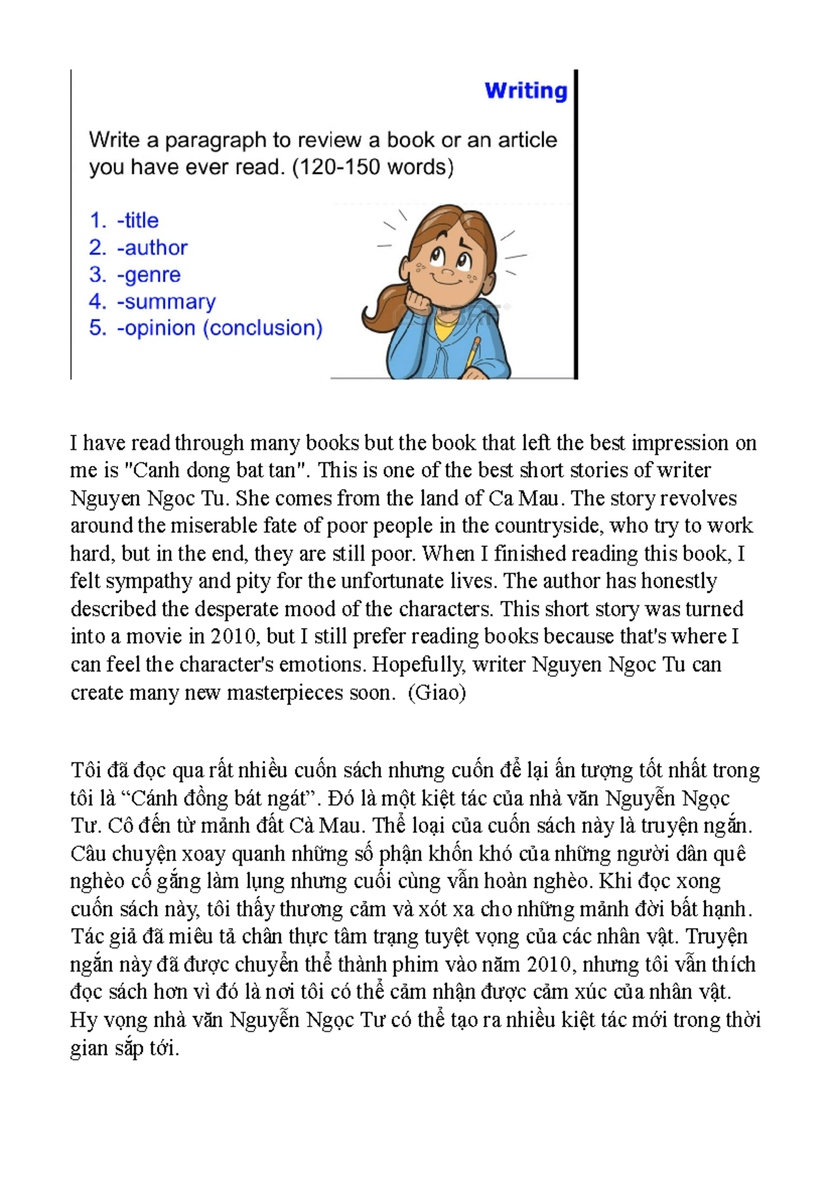 Unit 4 Writing - Review a book or article you have ever read. - I have ...