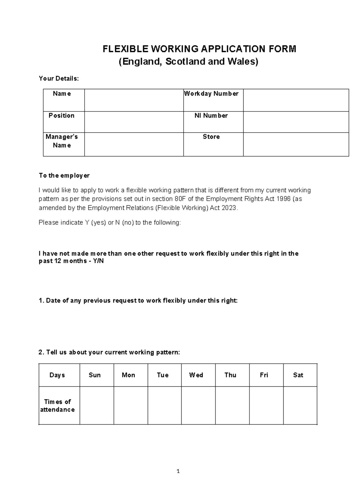 Flexible working application form GB April 2024 - FLEXIBLE WORKING APPLICATION FORM (England ...