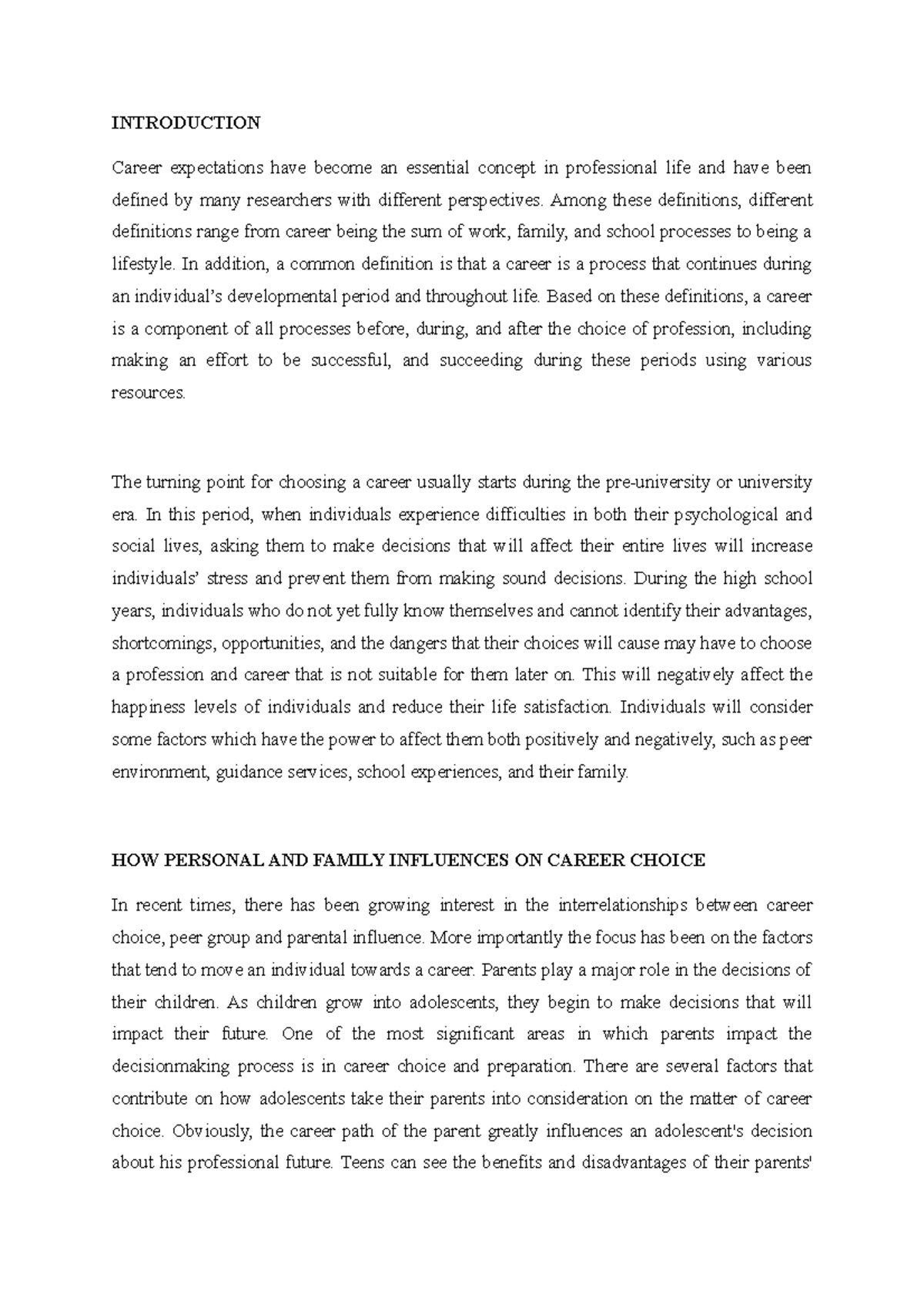 Career - INTRODUCTION Career expectations have become an essential ...