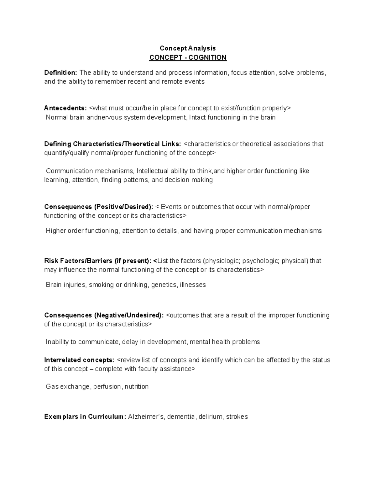 Concept Analysis Cognition - Concept Analysis CONCEPT COGNITION ...