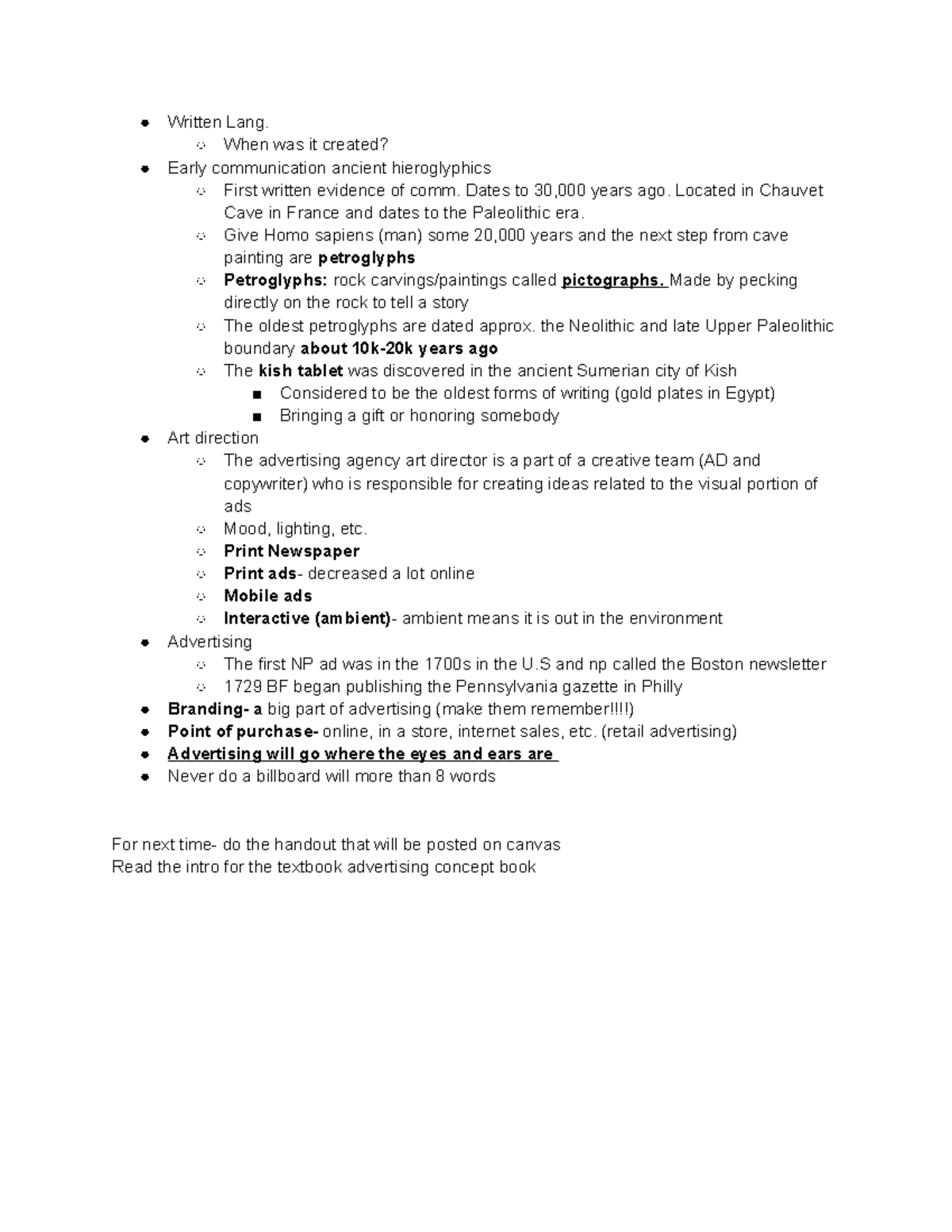 first lecture notes in class - Written Lang. When was it created? Early ...