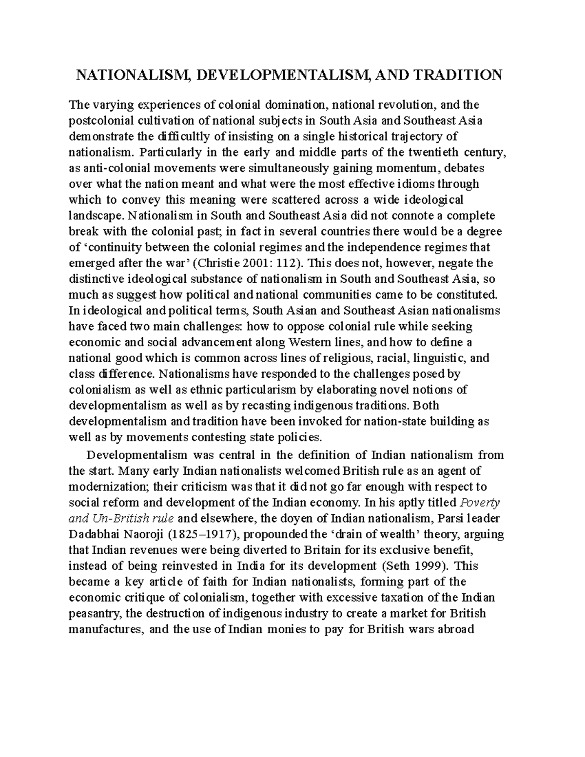 Nationalism 2 - NATIONALISM, DEVELOPMENTALISM, AND TRADITION The ...