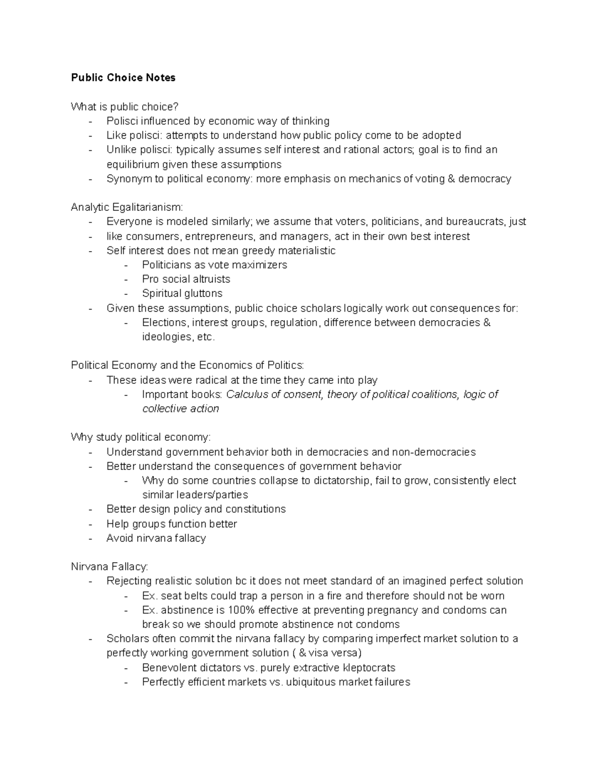 Public Choice Exam 1 Review - Public Choice Notes What is public choice ...