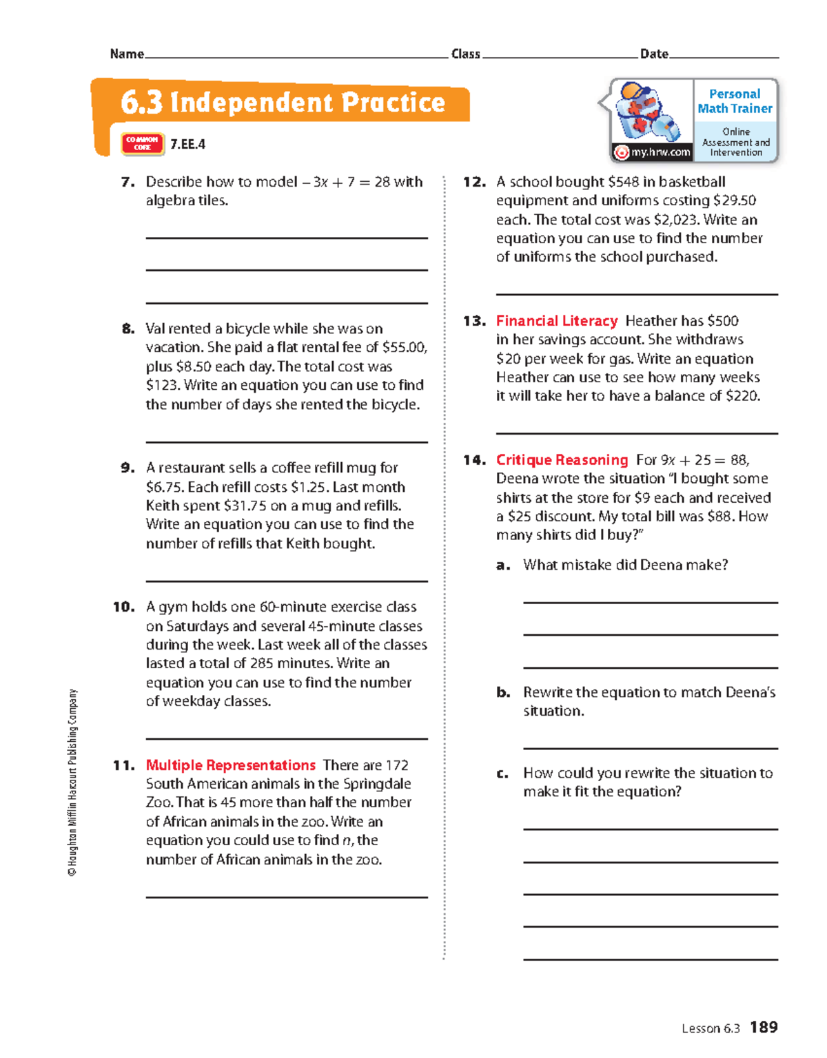 Go math 2 - n/a - Personal Math Trainer Online Assessment and my.hrw ...