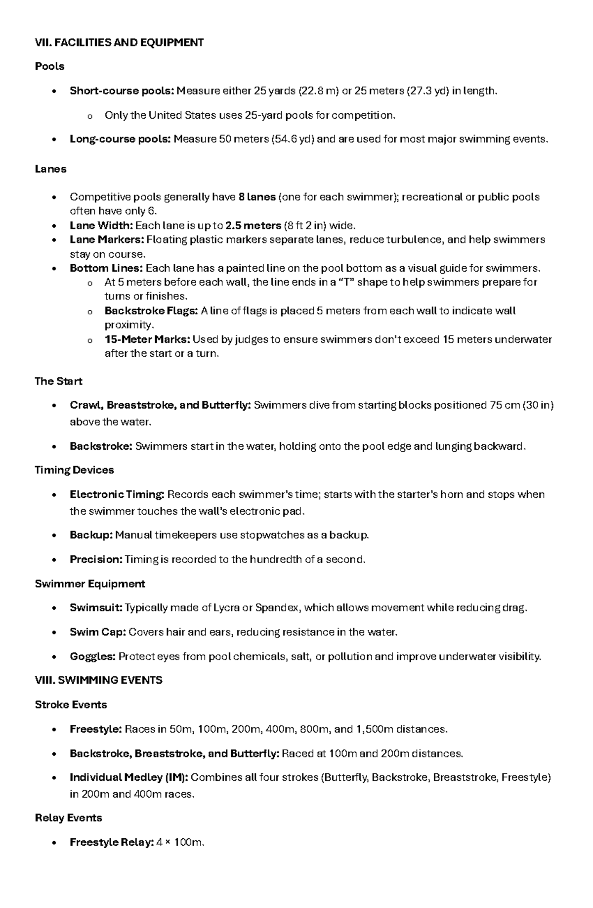 Pathfit 3 Midterm Reviewer - VII. FACILITIES AND EQUIPMENT Pools Short ...