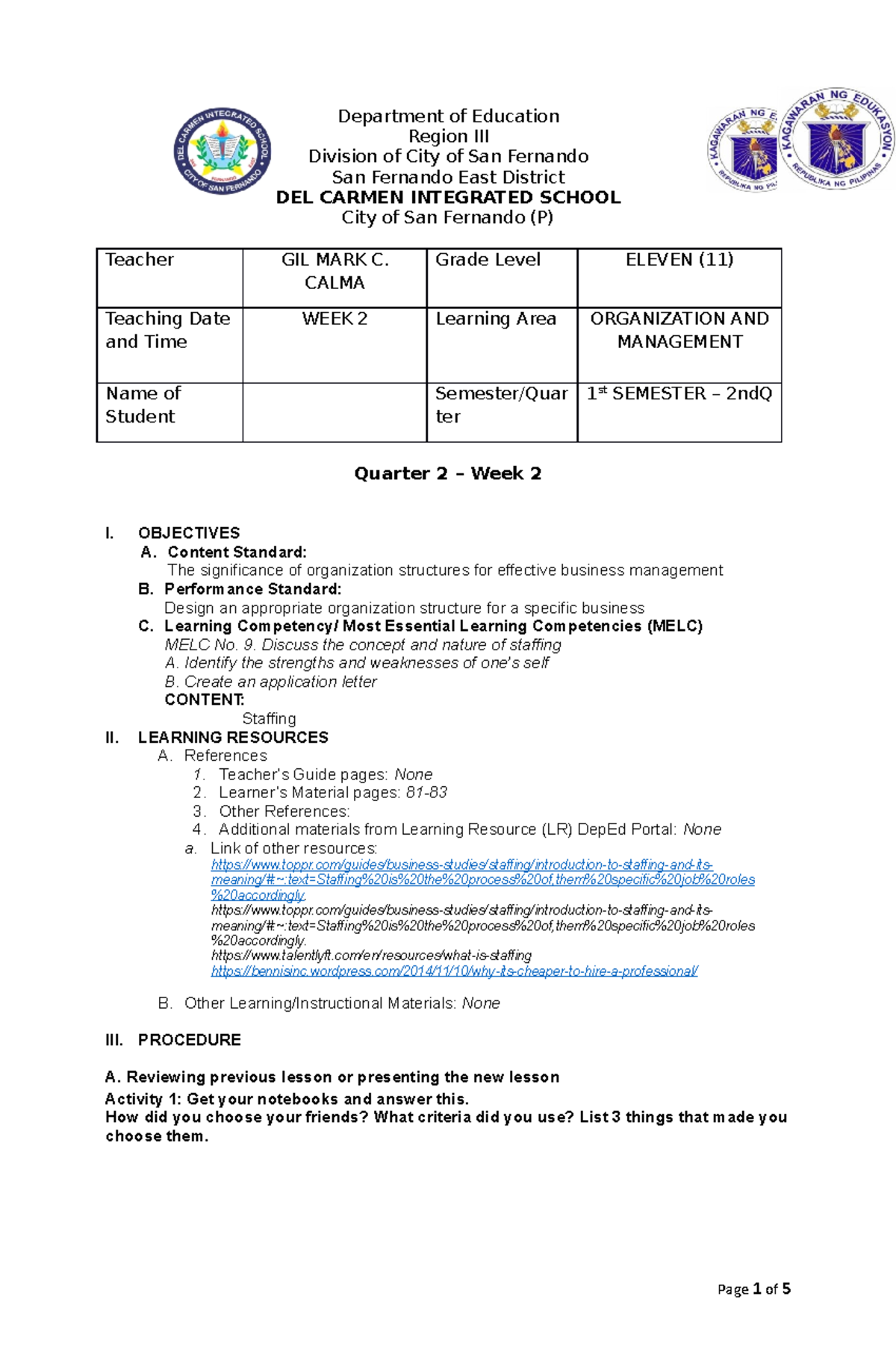 Edited Orgman 2ND WEEK2 - Department of Education Region III Division of City of San Fernando ...