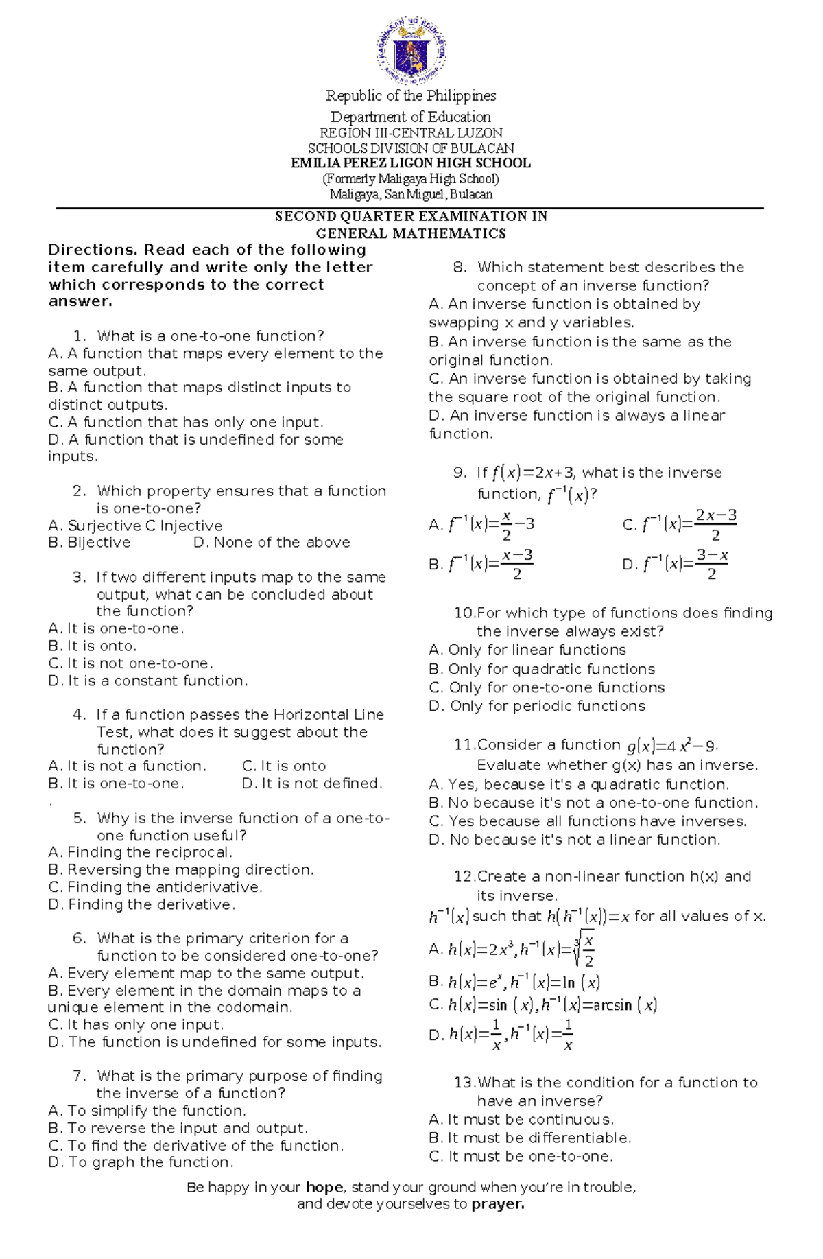 Second-Quarter-Examination-General Mathematics Final - Republic of the ...