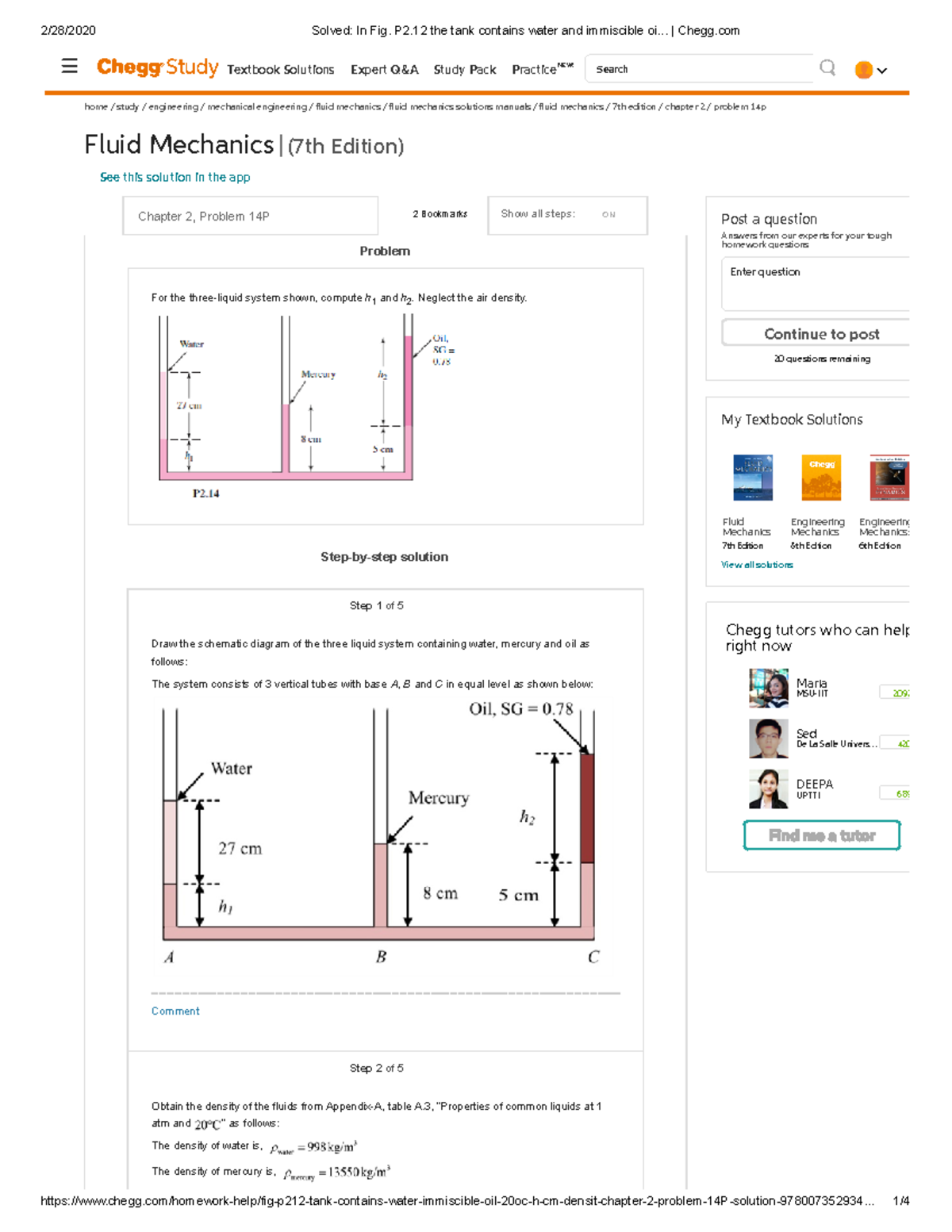 Fluid HW1 Properties (item 1) - home / study / engineering / mechanical engineering / uid ...
