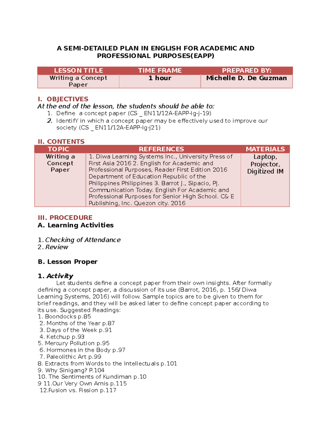 A SEMI- Detailed PLAN - Concept Paper - A SEMI-DETAILED PLAN IN ENGLISH ...