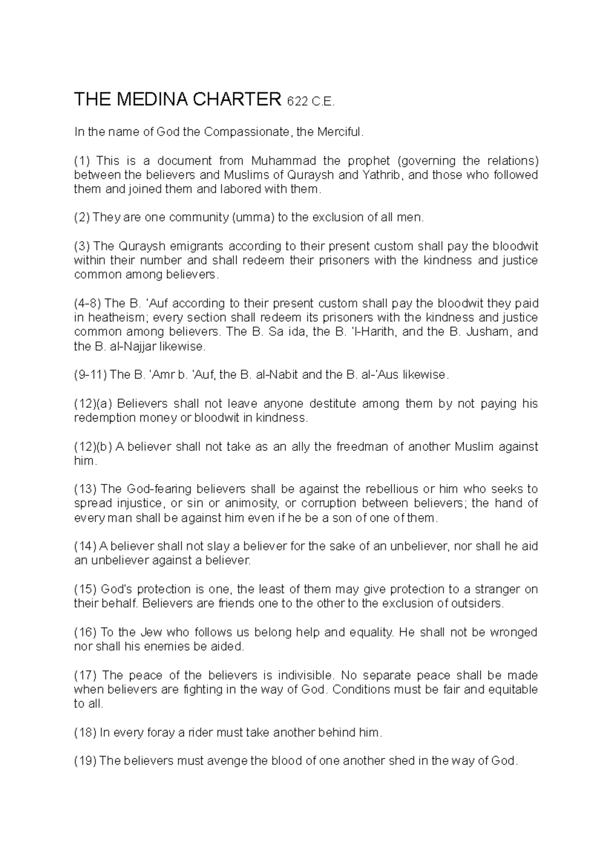 223199 THE Medina Charter - THE MEDINA CHARTER 622 C. In the name of ...