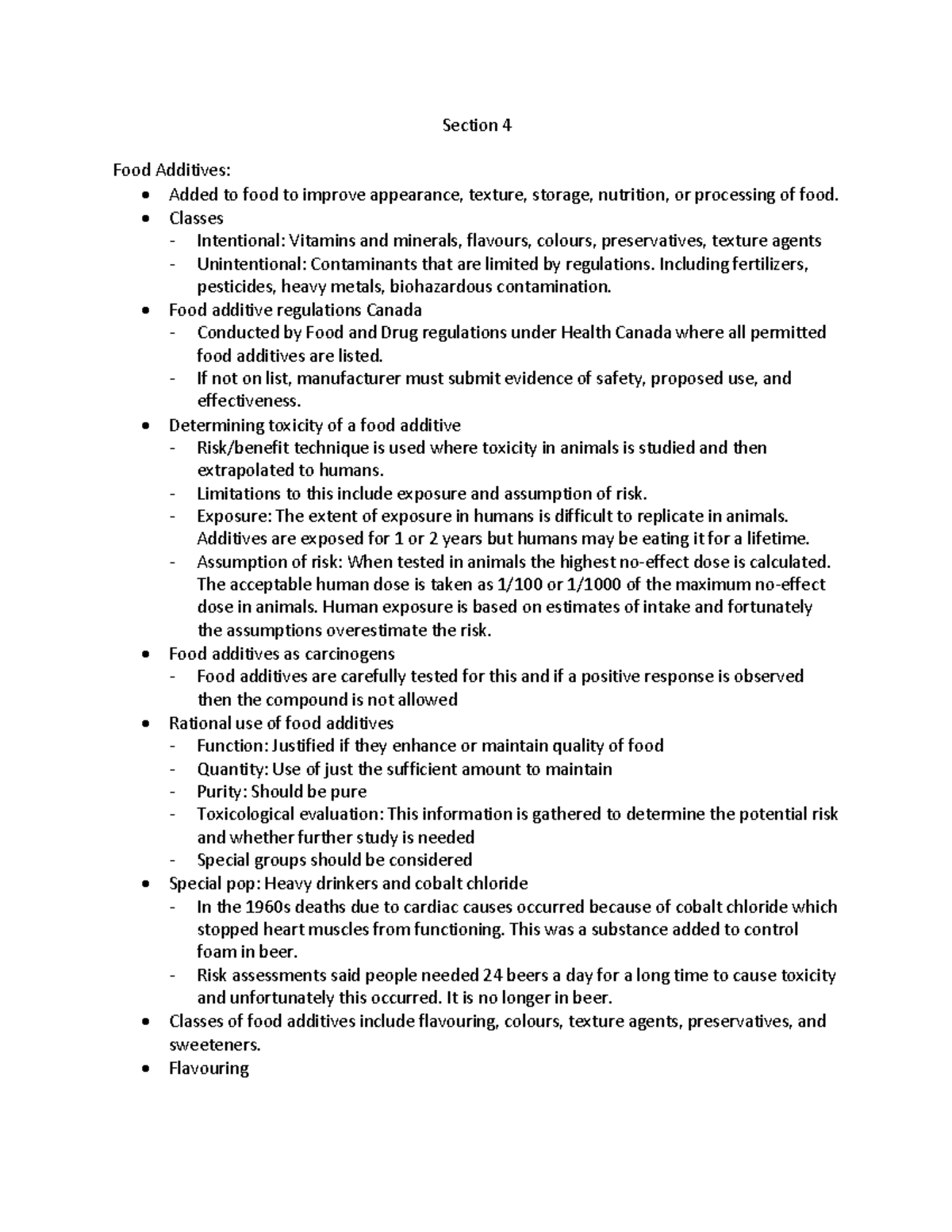 Pharm Module 5 Section 4 - Section 4 Food Additives: - Added to food to ...