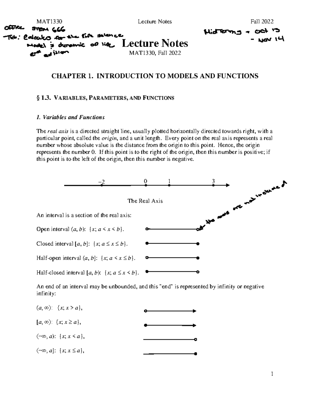 Calc notes lesson 1 - note - Lecture Notes MAT1330, Fall 2022 CHAPTER 1 ...