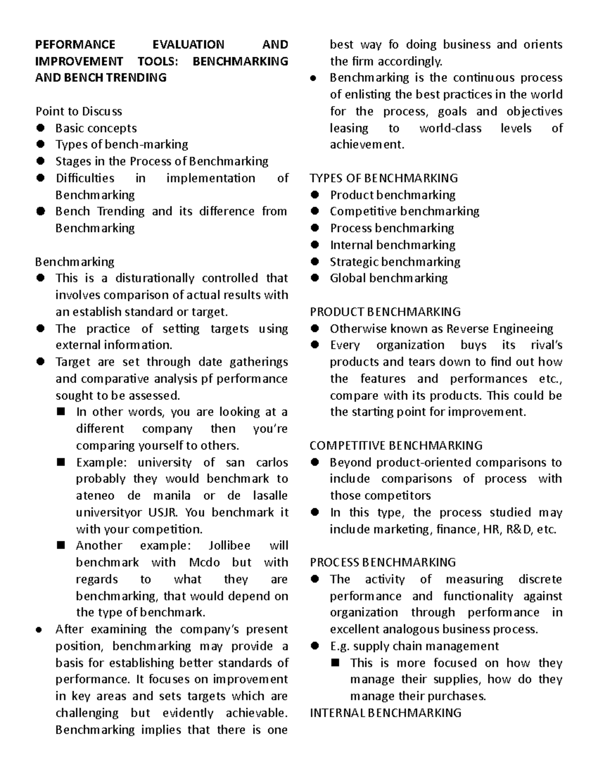 U4-Benchmarking - notes for benchmarking - PEFORMANCE EVALUATION AND ...