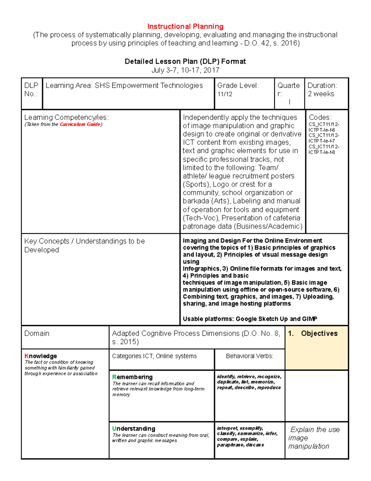 DLP Em-Tech - for educational purposes... - Instructional Planning (The ...