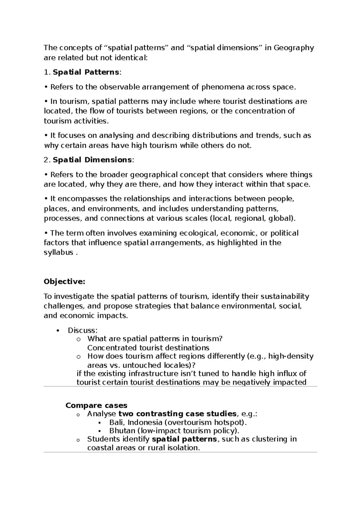 Year 12 GEo - Bumhole - The concepts of “spatial patterns” and “spatial ...