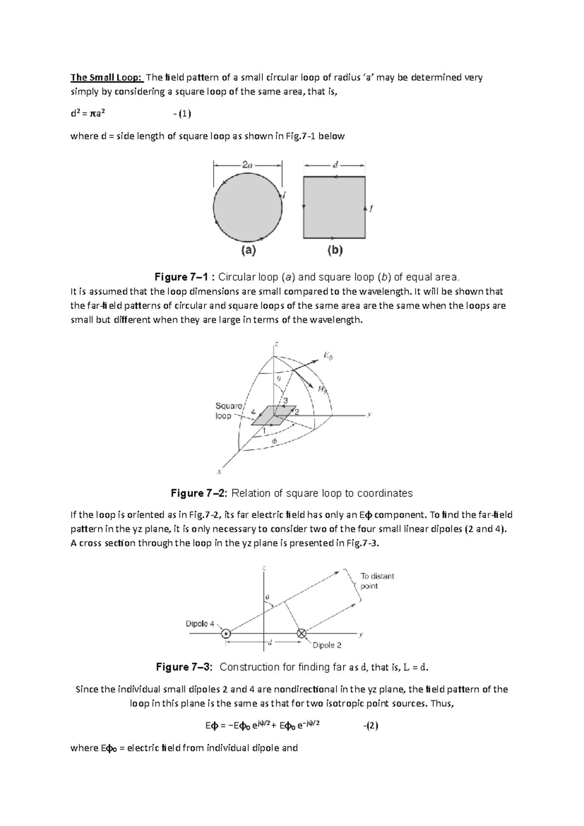 The Small Loop The field pattern of a small circular loop loop - 7 - 1 below Figure 7 – 1 ...