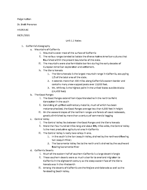HIS393 Unit 1.2 Notes - Paige Hutton Dr. Provance HIS393-AE 09/01/ Unit ...