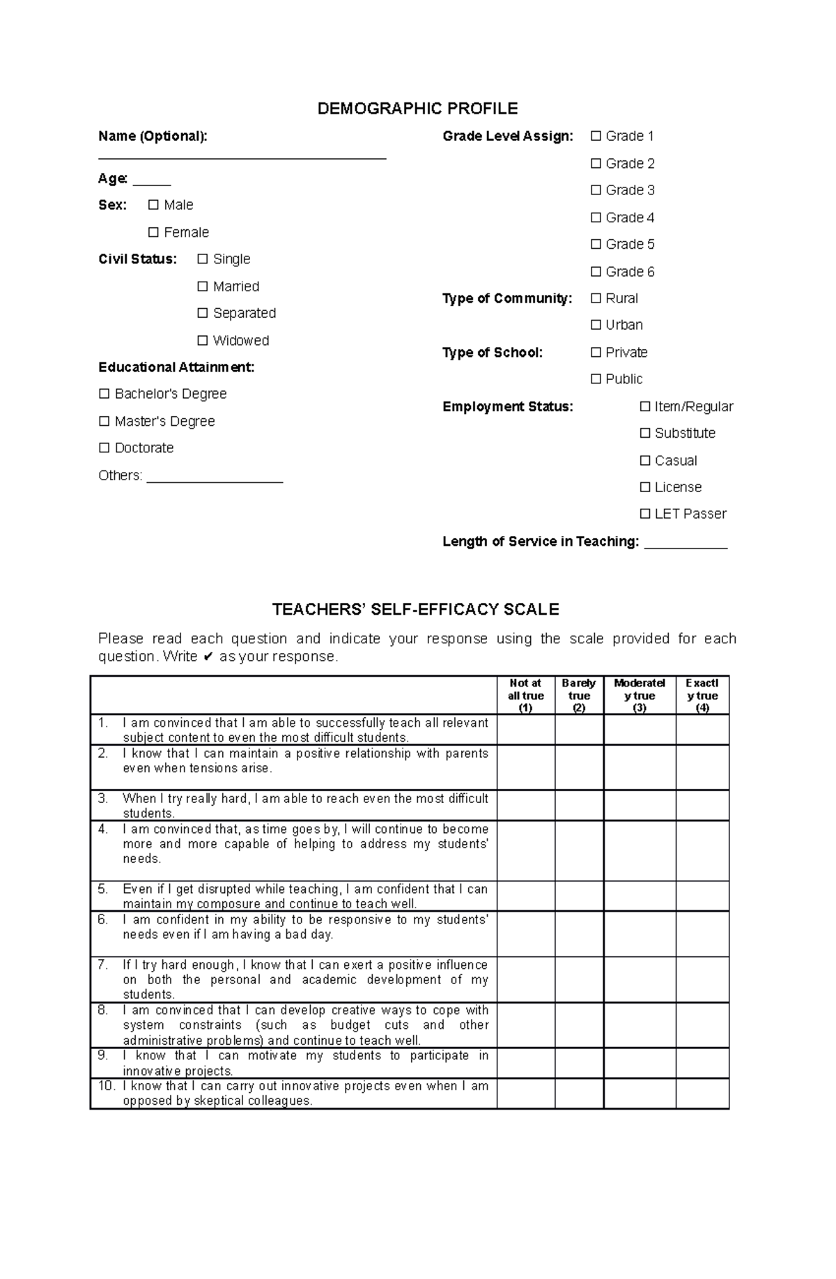 Questionnaires - aaaa - DEMOGRAPHIC PROFILE Name (Optional): Age ...
