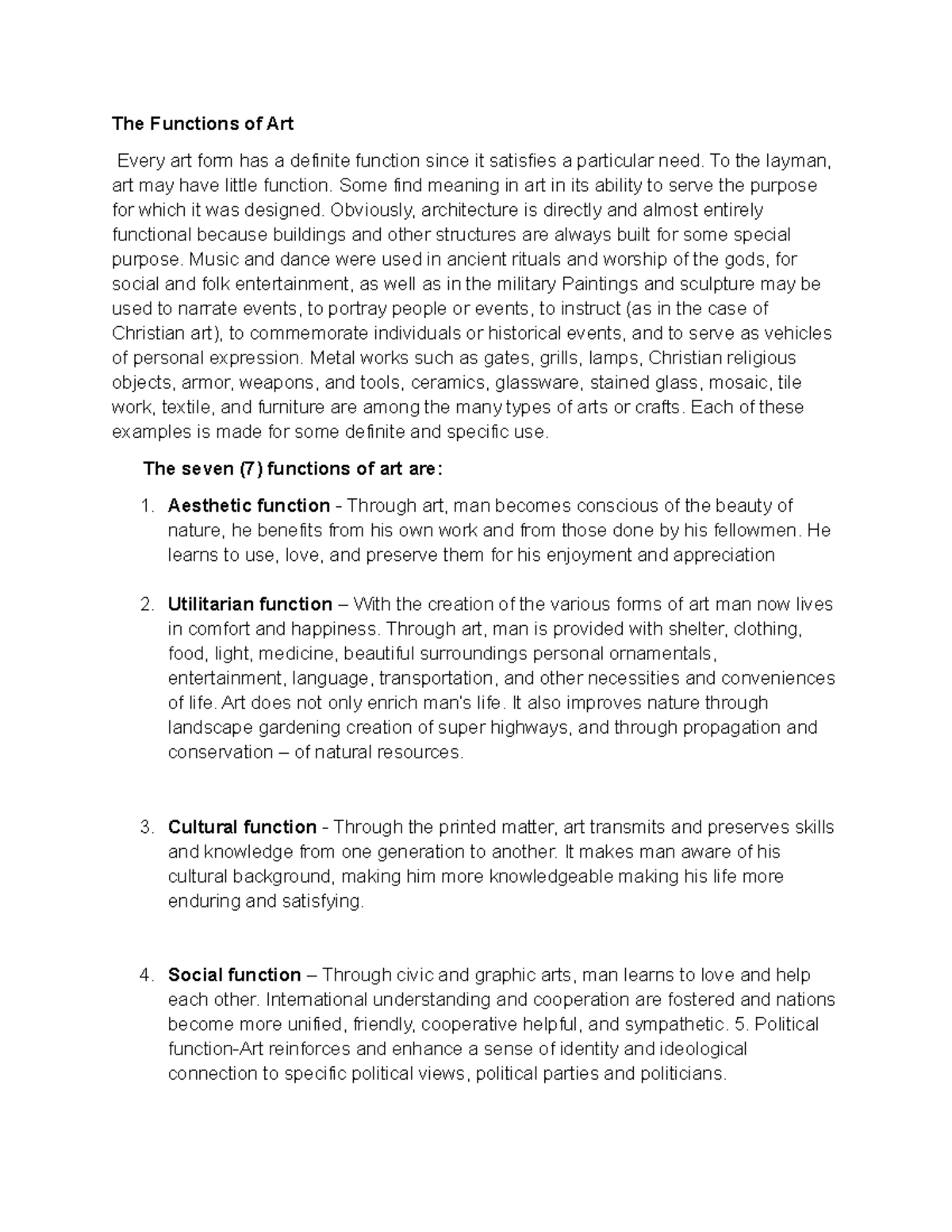 Function-of-Art - The Functions of Art Every art form has a definite ...