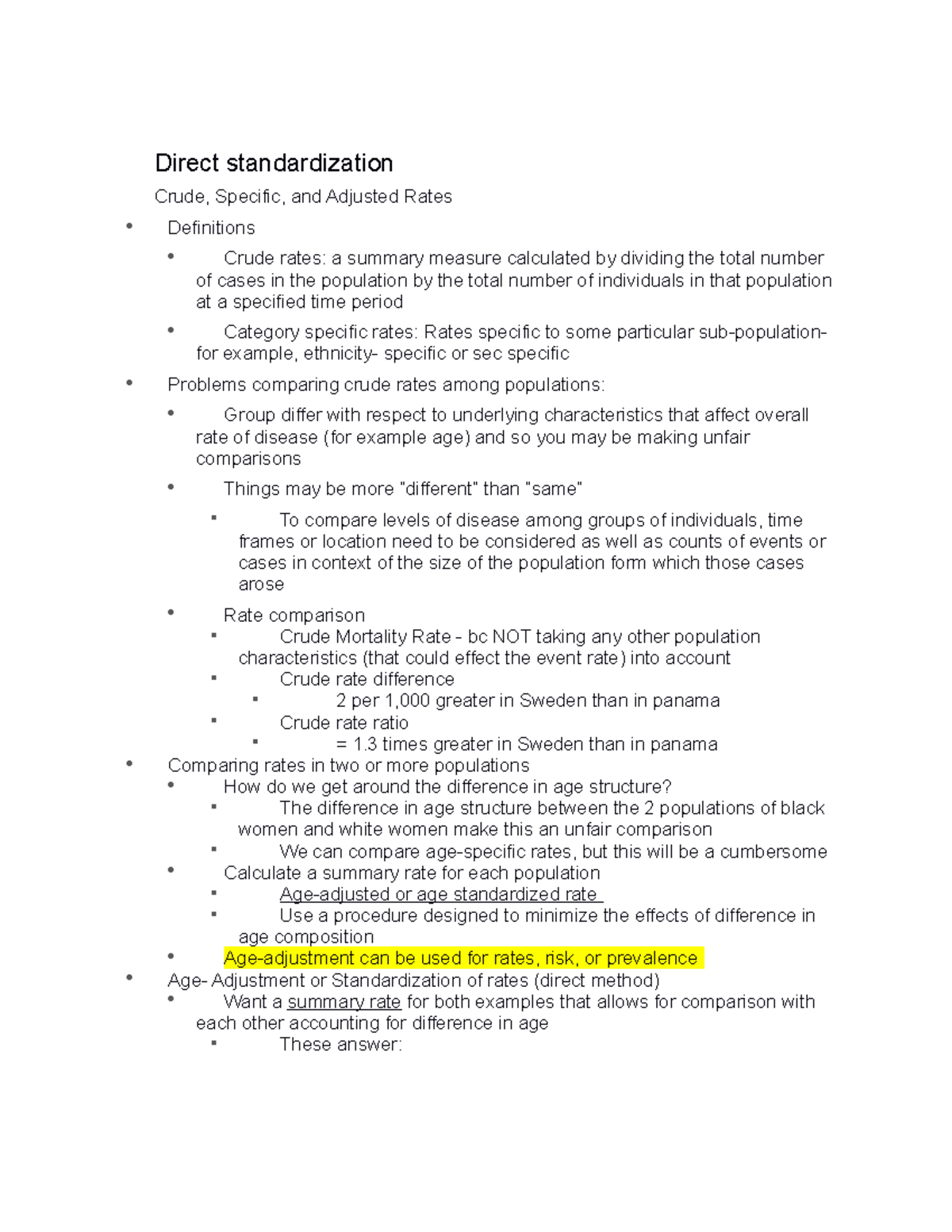 Direct standardization notes - Direct standardization Crude, Specific ...