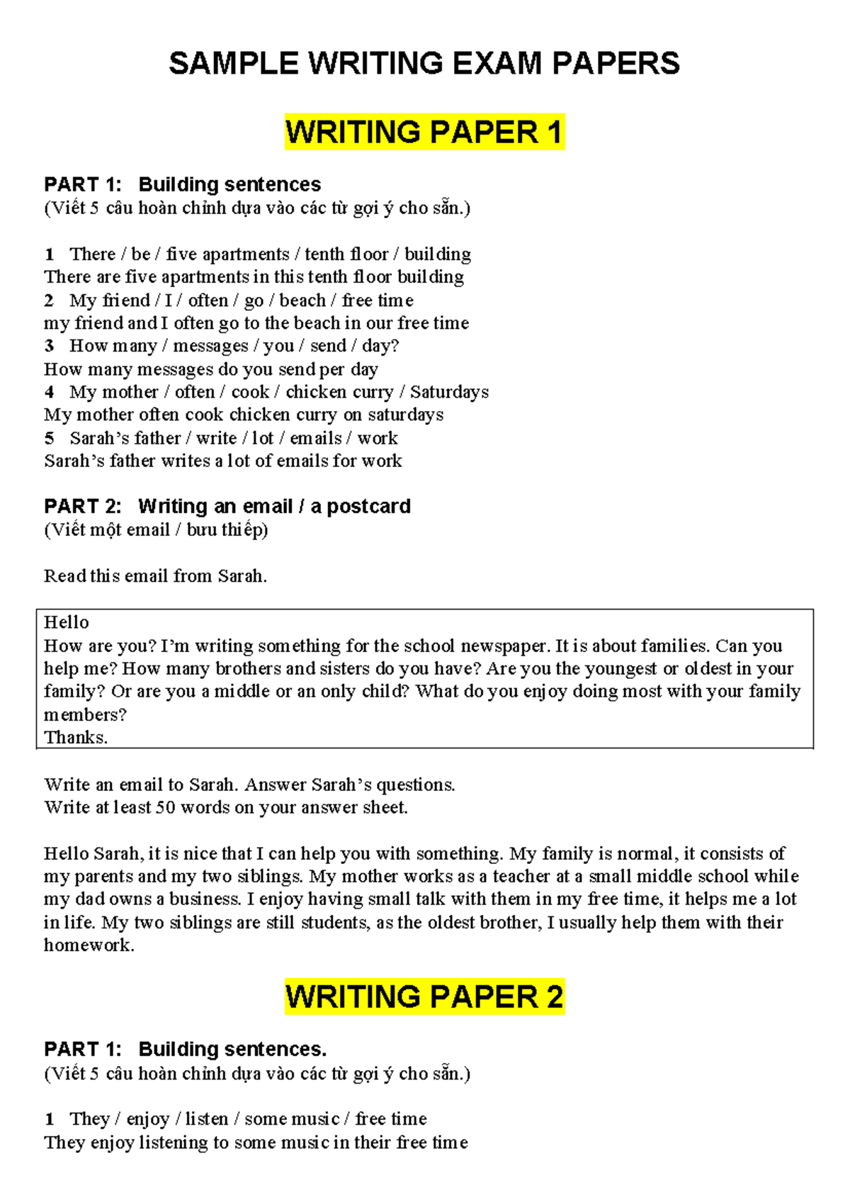 Sample Writing EXAM Papers - SAMPLE WRITING EXAM PAPERS WRITING PAPER 1 ...