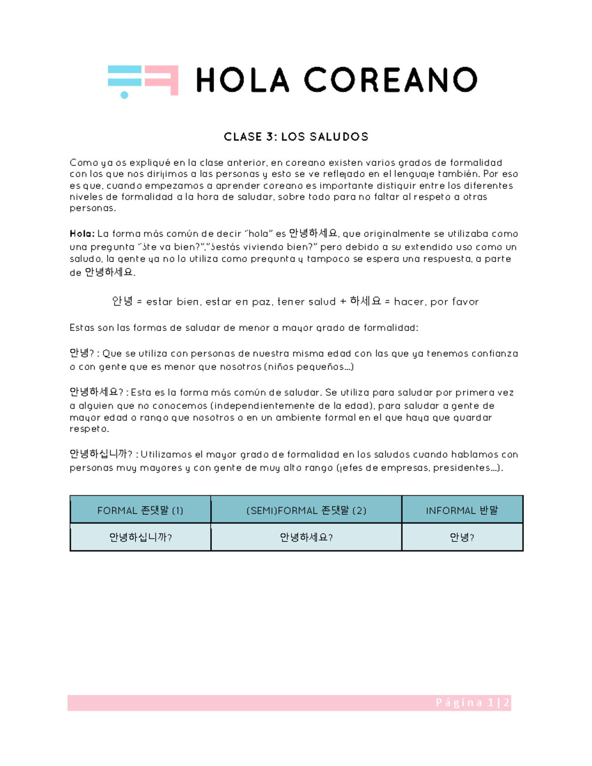 Clase 3 - Parte 3 del hangul - P á g i n a 1 | 2 CLASE 3: LOS SALUDOS ...