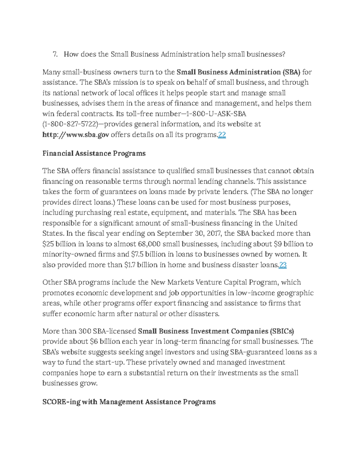 5.7 The Small Business Administration - The SBA’s mission is to speak ...