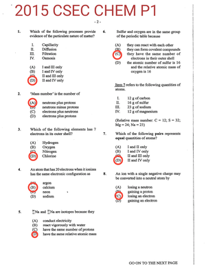 2021 CHEM CSEC P1 - Introduction to Chemistry I - Studocu