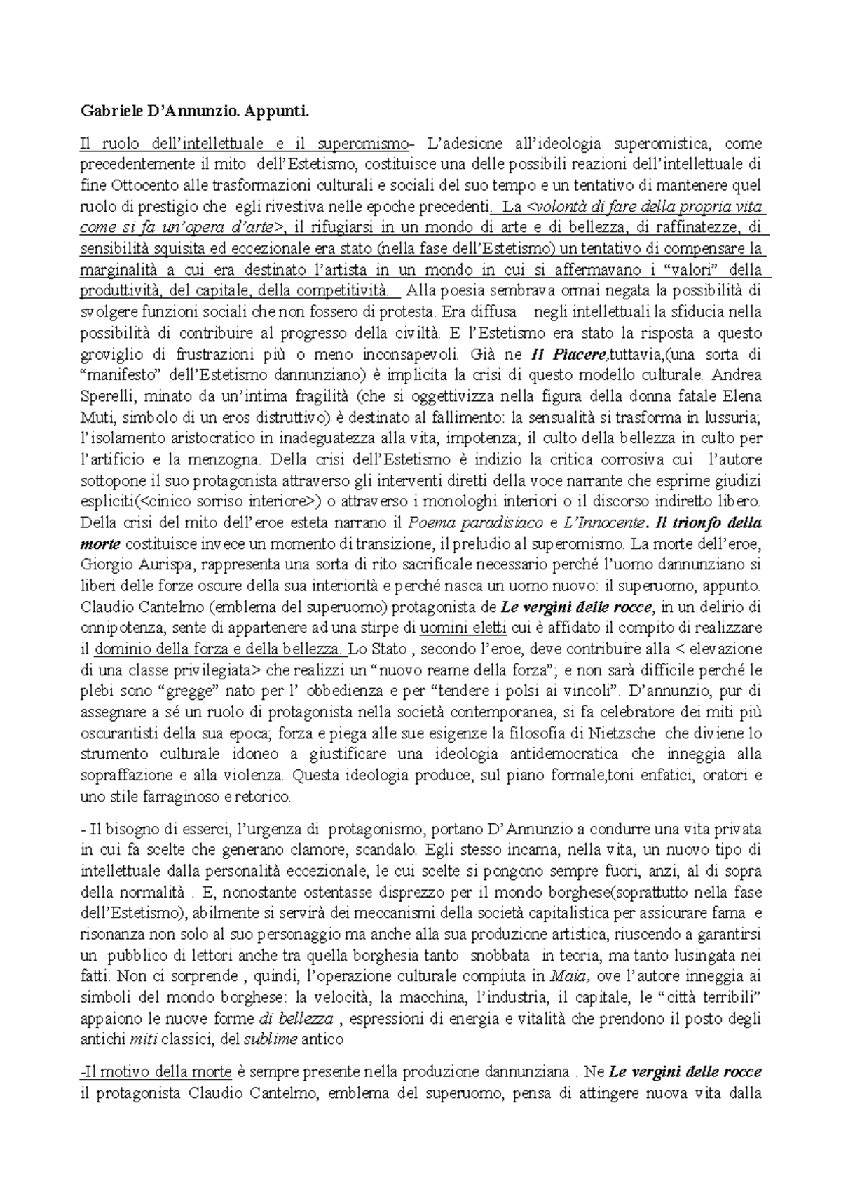 D'annunzio - d'annunio - Gabriele D’Annunzio. Appunti. Il ruolo dell ...