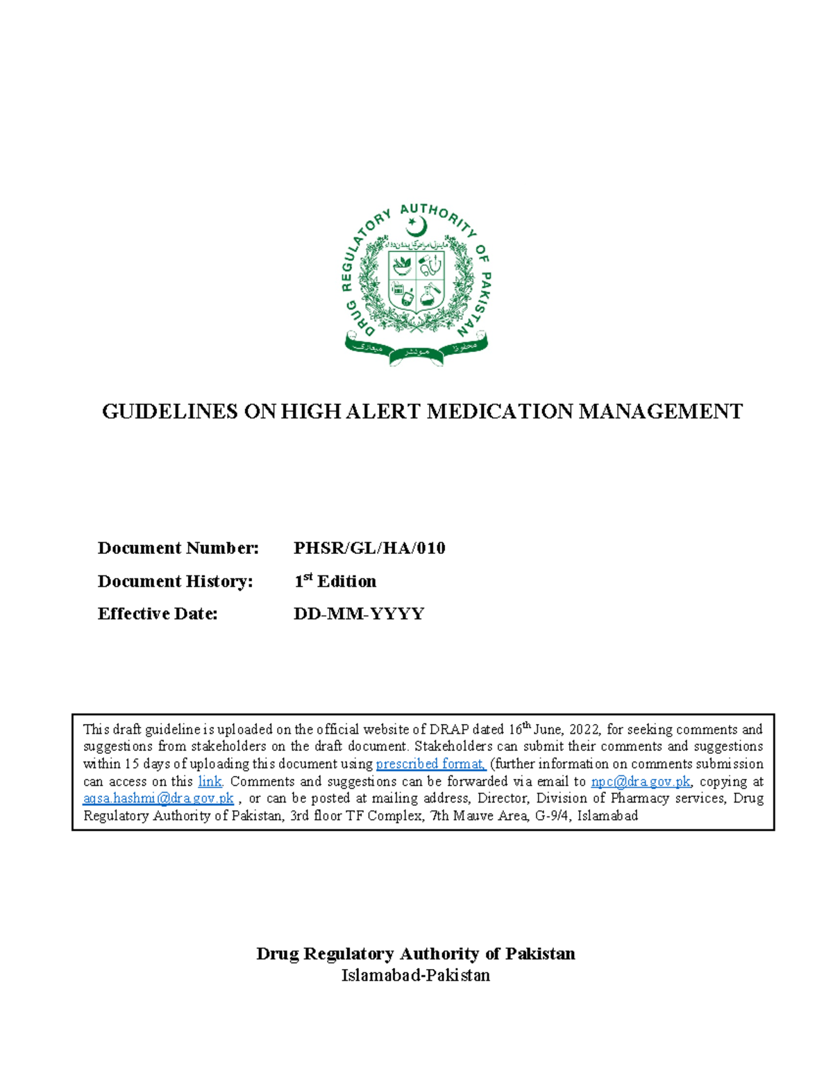Guidelines on High Alert Medication Management - GUIDELINES ON HIGH ...
