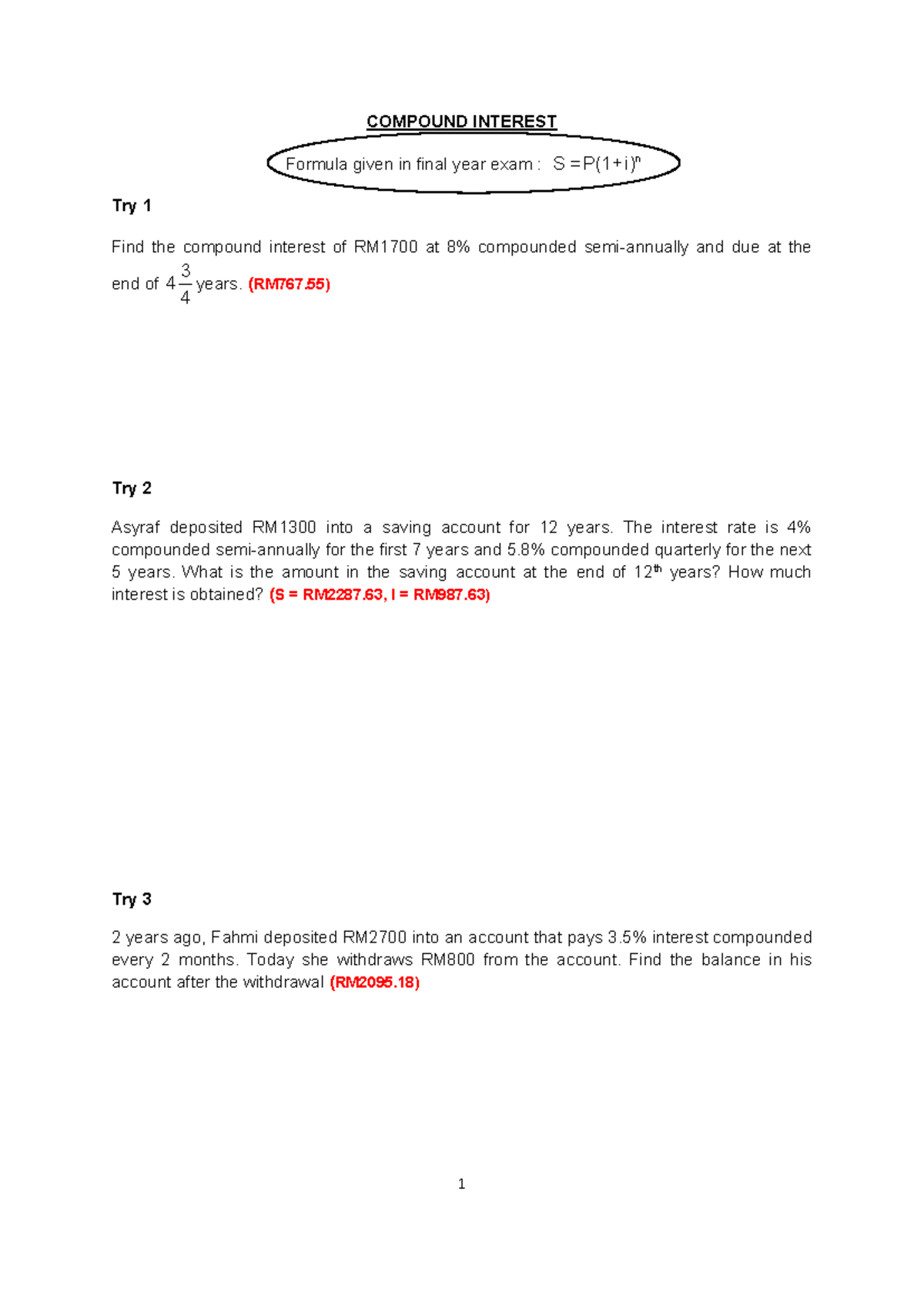 Tutorial Compound Interest - COMPOUND INTEREST Formula given in final ...