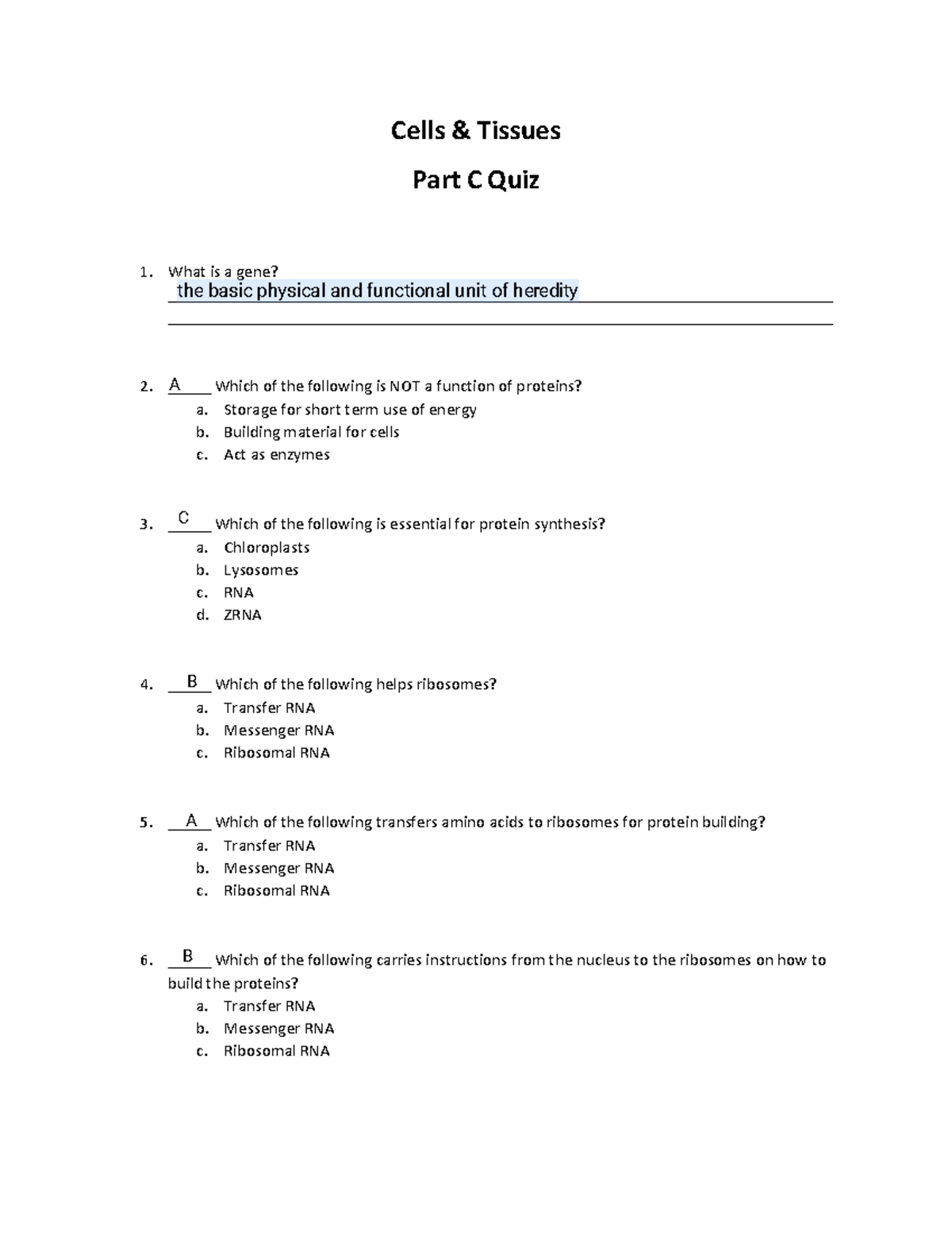 Anatomy 3.3 Quiz - it helps - Cells & Tissues Part C Quiz What is a ...