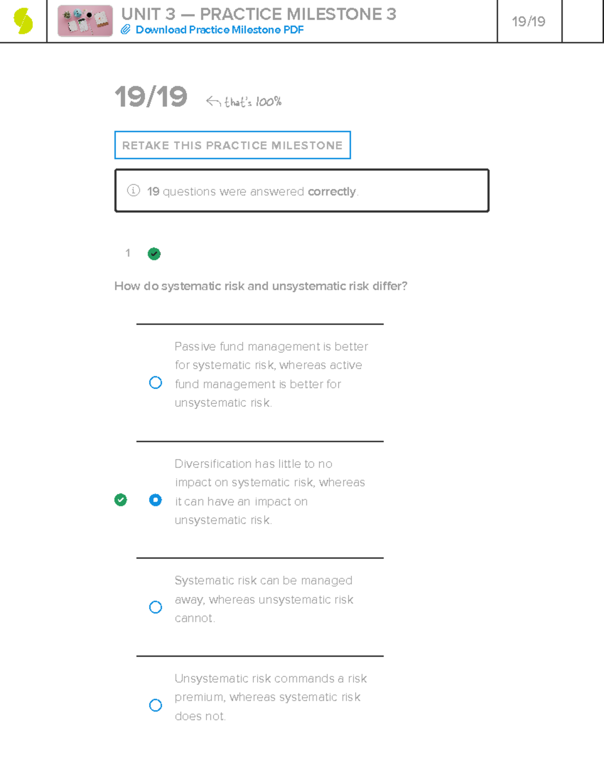 Practice Milestone Unit 3 - 1 19 / 19 that's 100% RETAKE THIS PRACTICE ...
